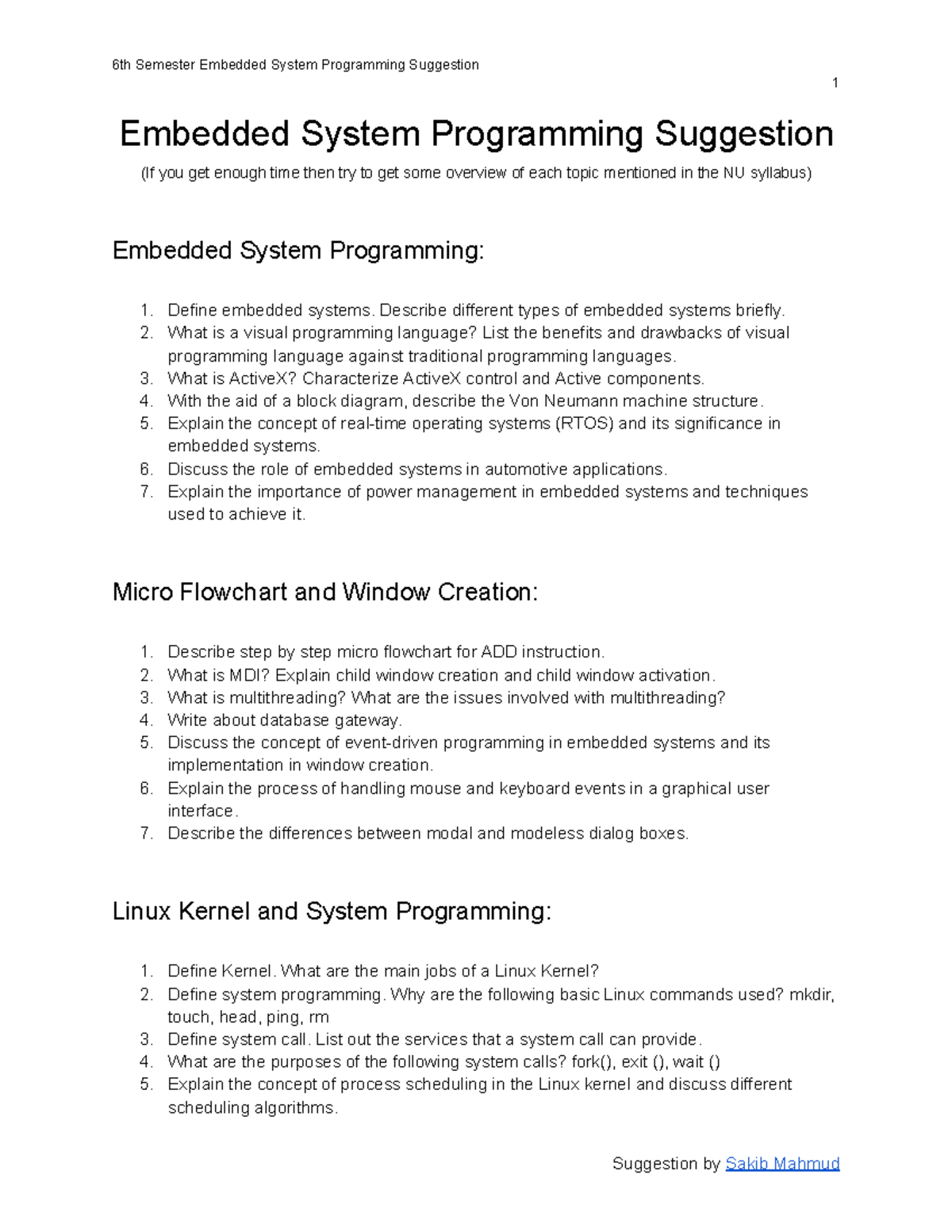 Embedded System Programming Suggestions: Key Topics Overview - Studocu
