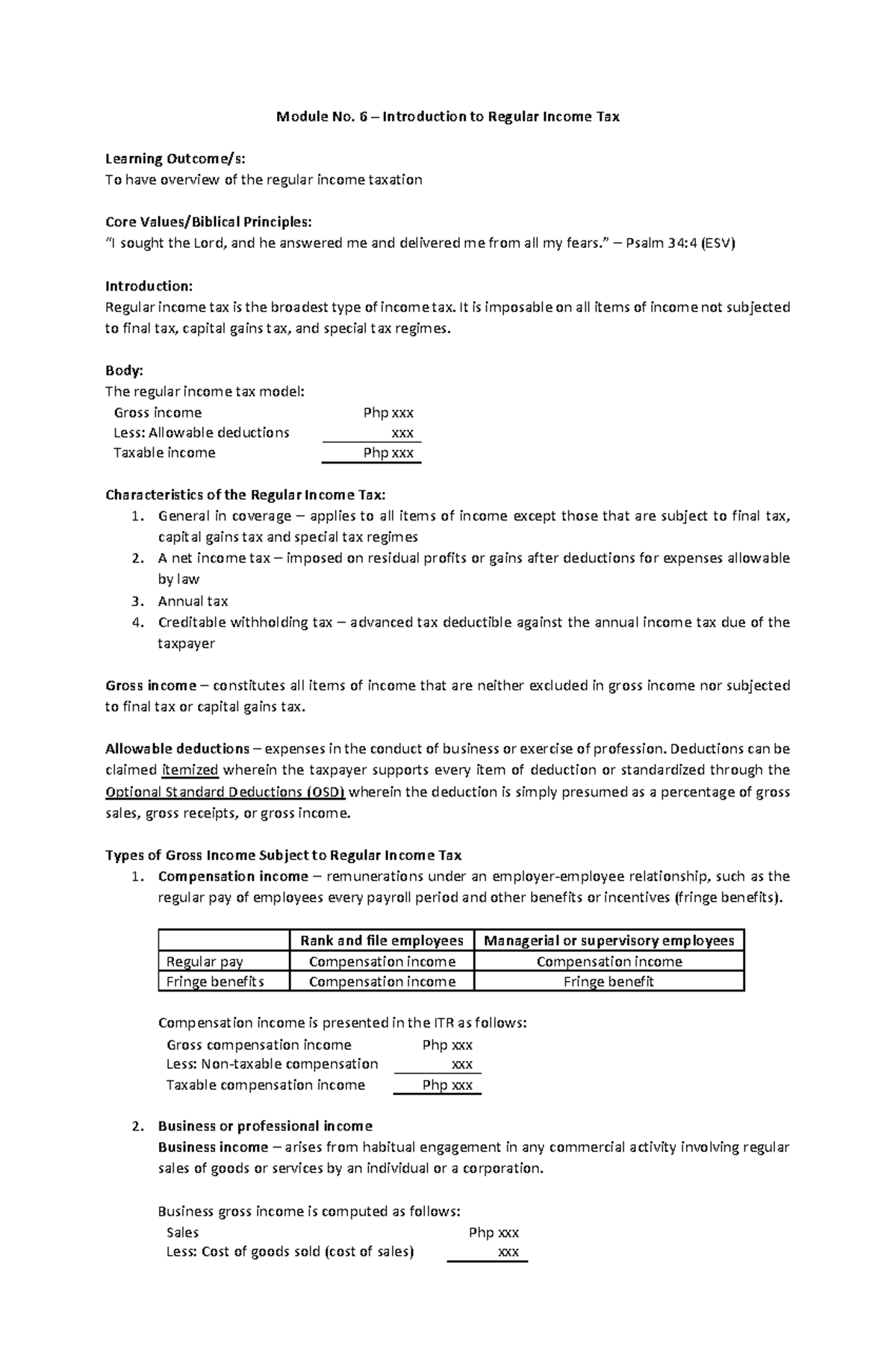 Module No 6 - Intro to Regular Income Tax - Module No. 6 – Introduction ...
