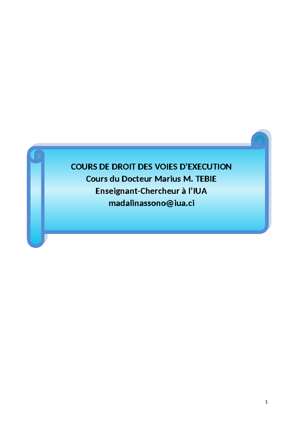 Cours de Droit des Voies d'Exécution - IUA 2024-2025 - Studocu