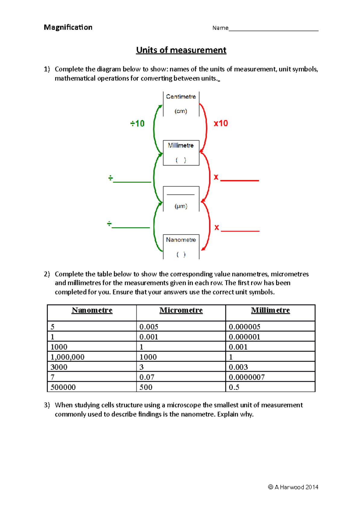 Magnification Workbook: Units, Calculations, and Definitions - Studocu