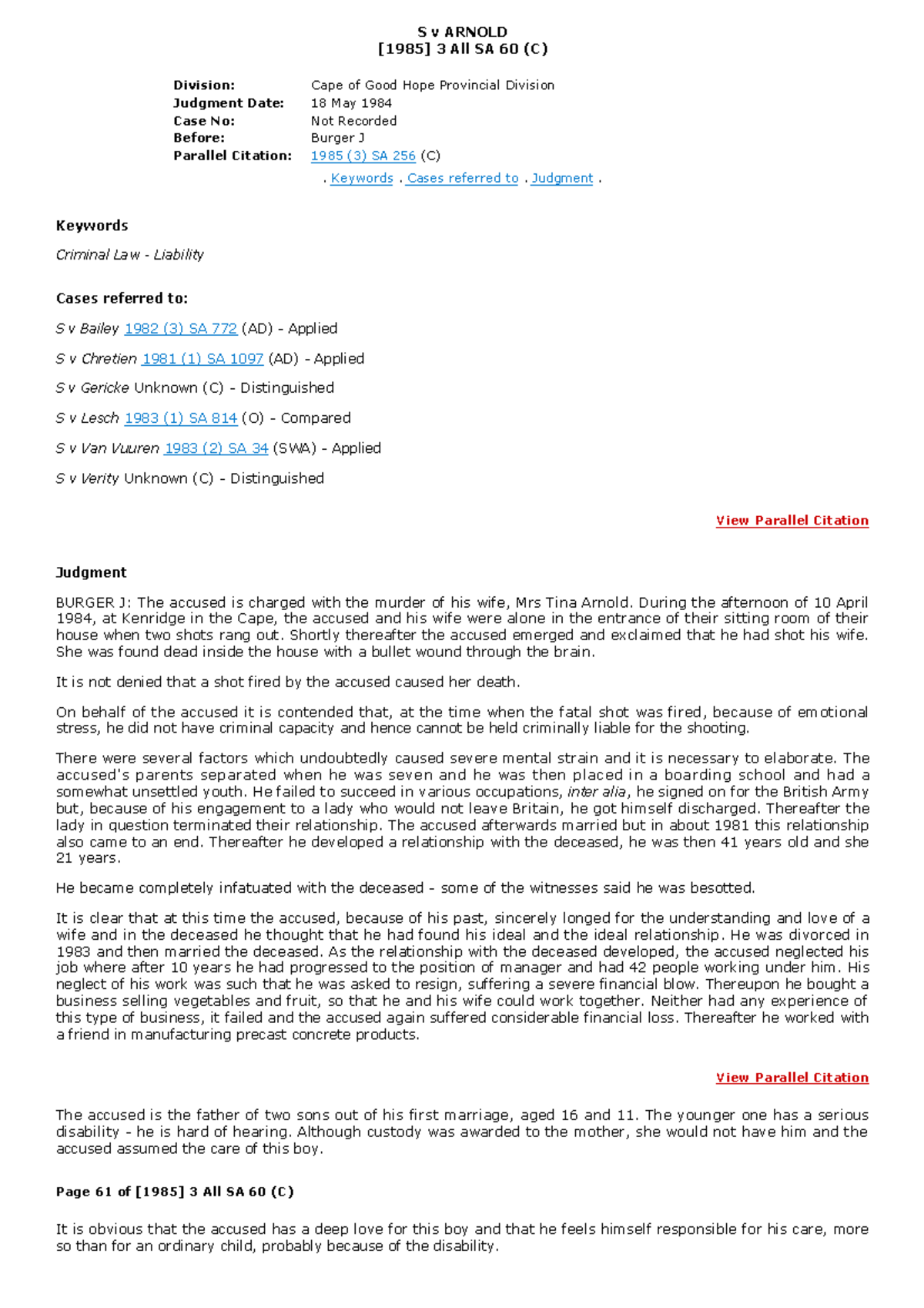 S v ARNOLD 3 All SA 60 (C) - Judgment Analysis and Legal Implications ...
