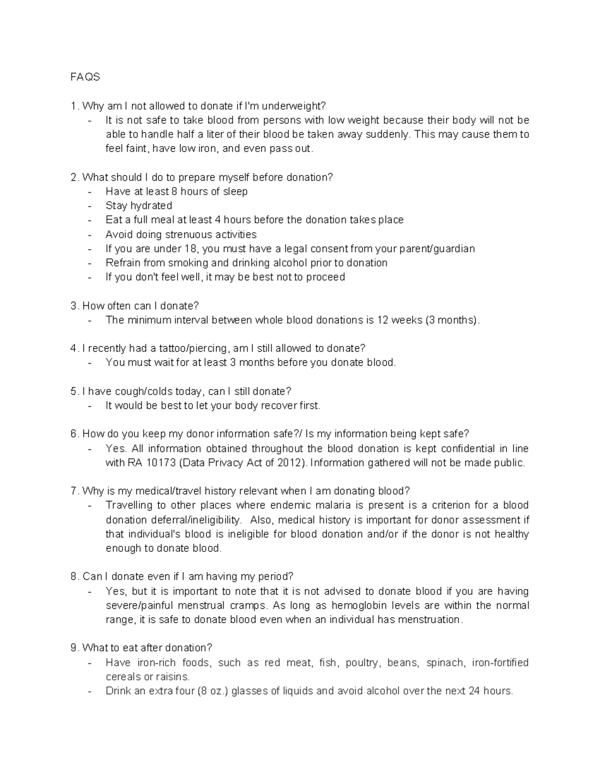 Blood Donation FAQs: Essential Information for First-Time Donors - Studocu