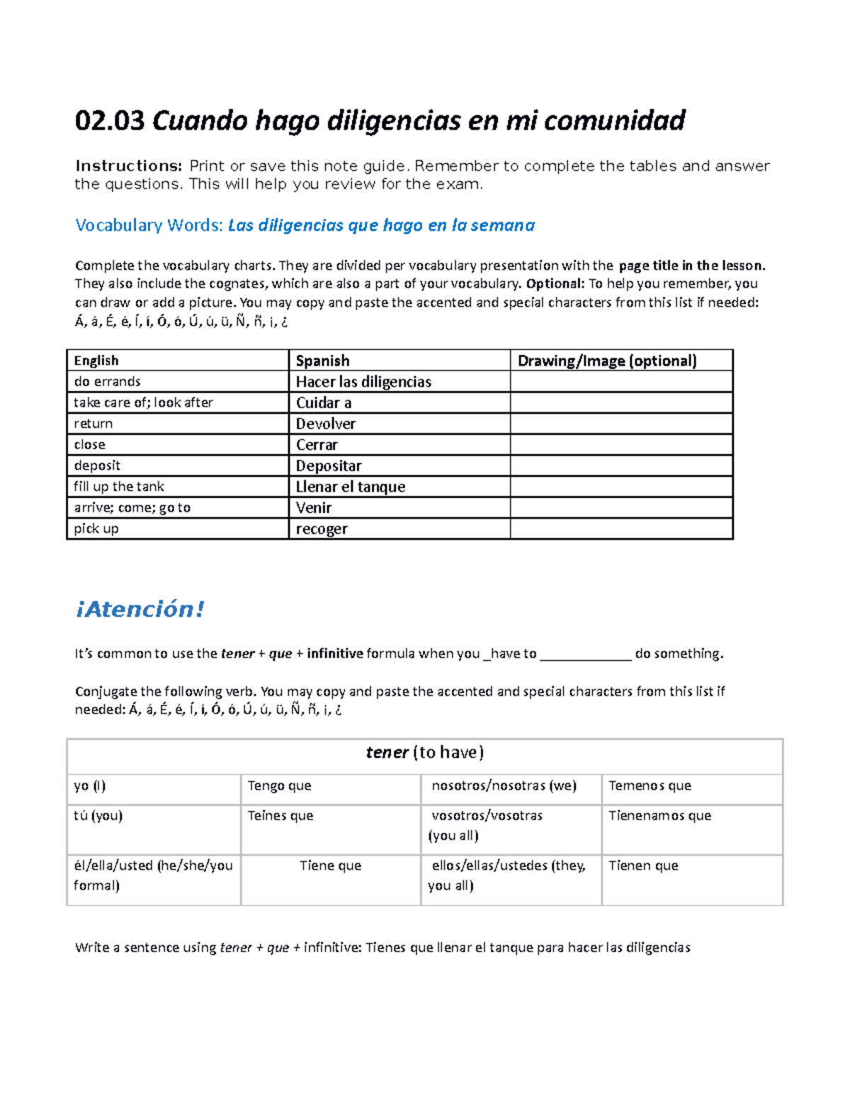 02 03 Spanish Student Notes: Community Errands Study Guide - Studocu
