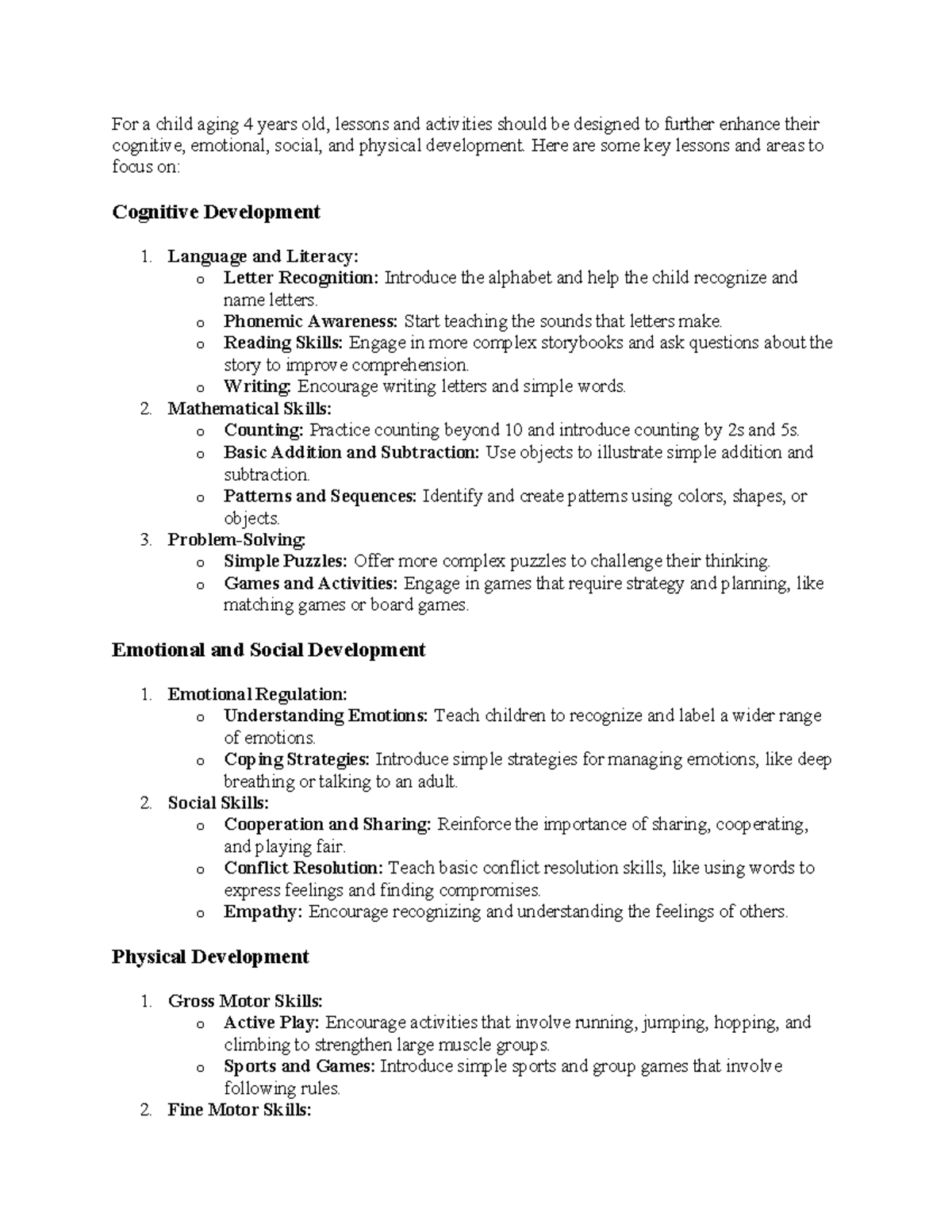Lesson Plan for 4-Year-Olds: Enhancing Development Skills - Studocu