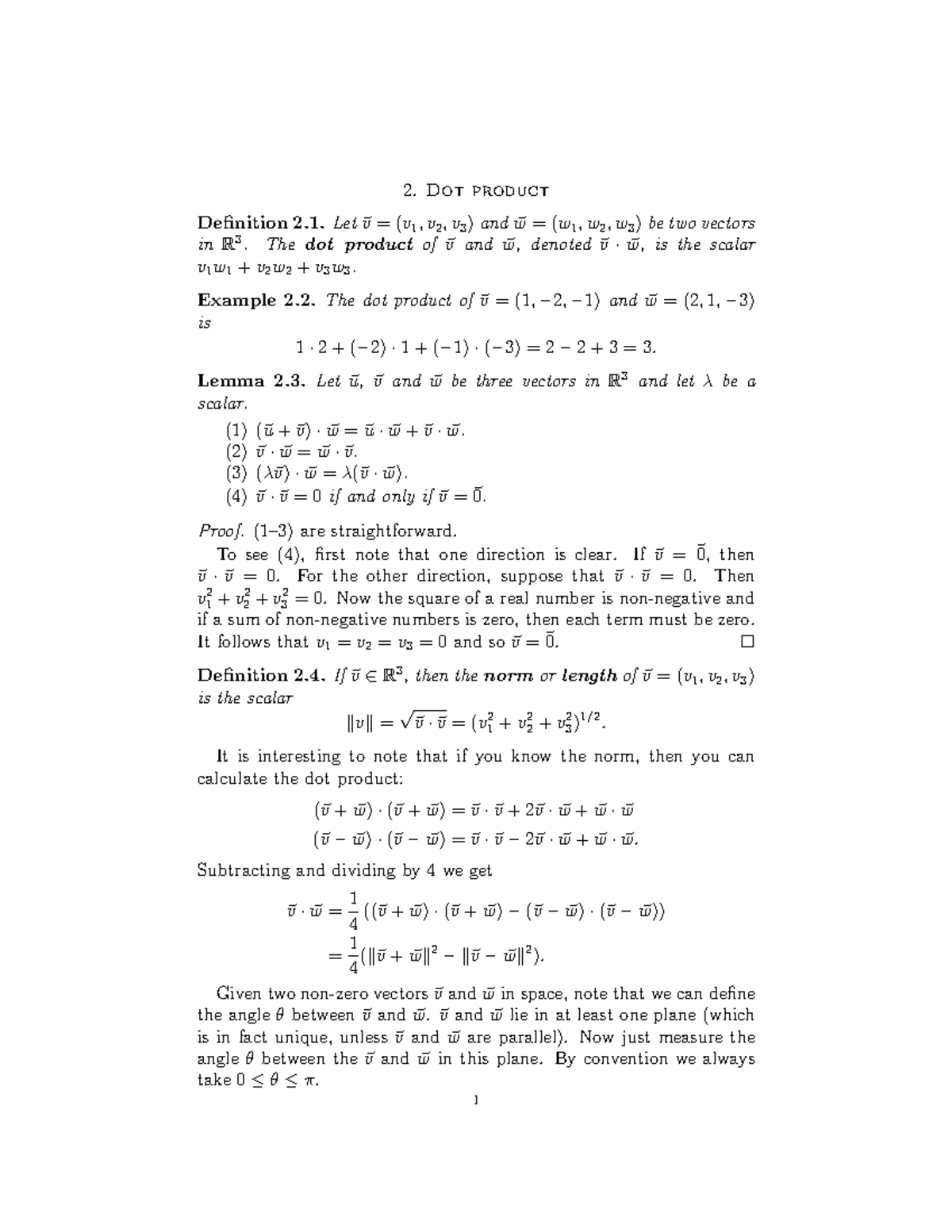 MIT18.022F10: Dot Product Definition and Properties Summary - Studocu