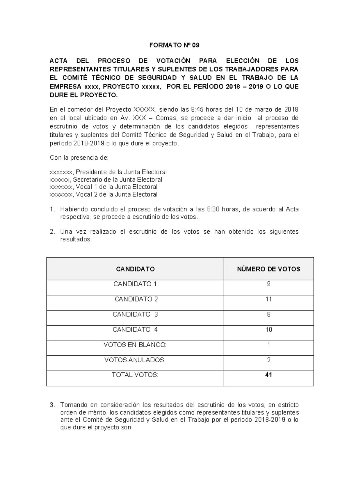 Acta del Proceso de Votación CSST 2018-2019 para Representantes - Studocu