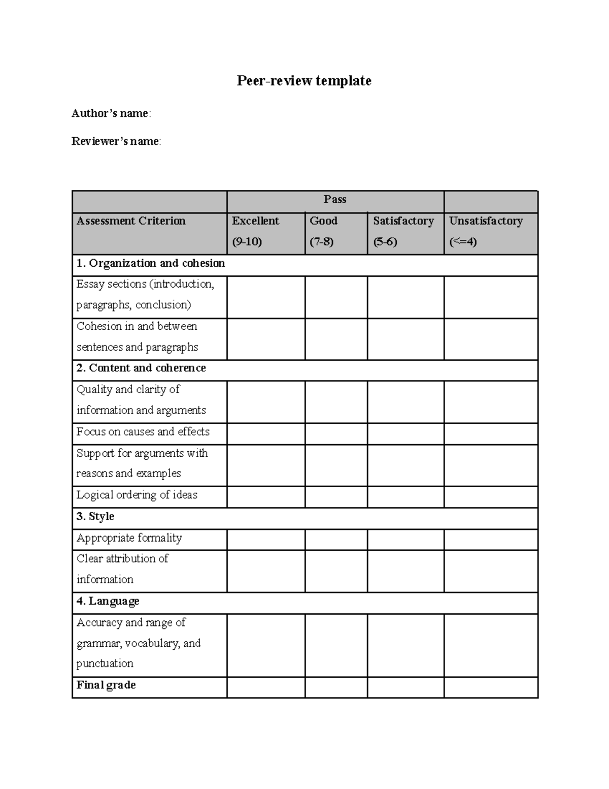 Peer review template - Peer-review template Author’s name: Reviewer’s ...