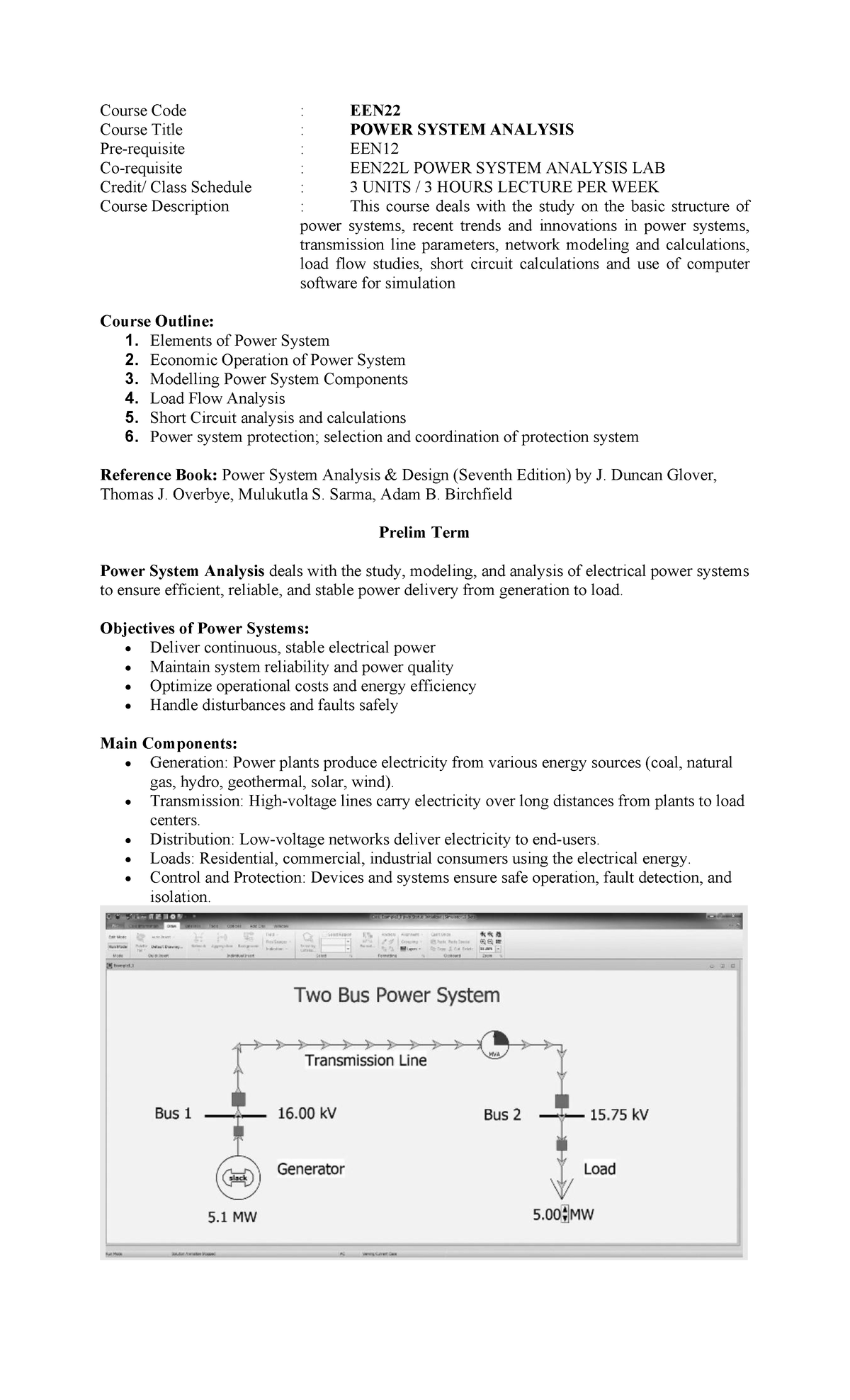 EEN22 Power System Analysis Prelim Term Study Guide - Studocu