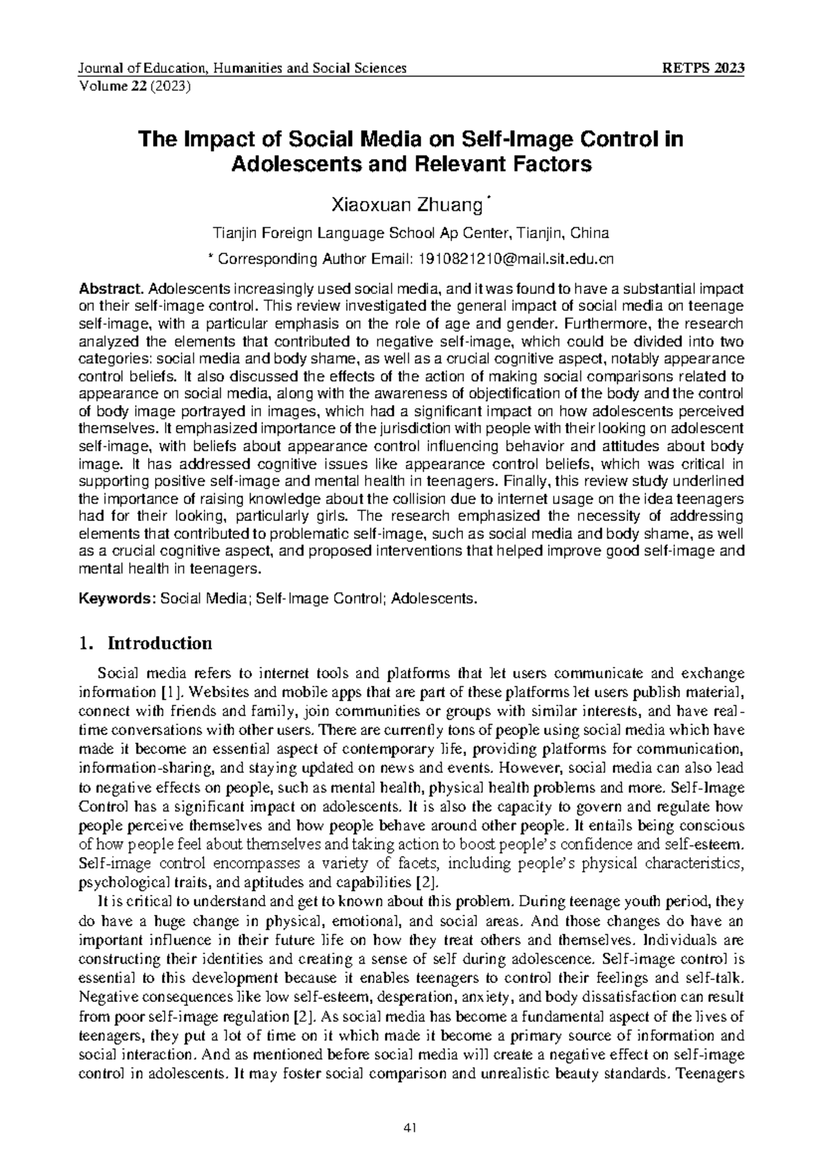 The Impact of Social Media on Self-Image Control i - sit.edu Abstract ...