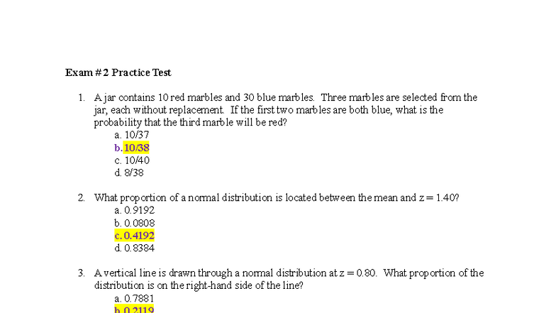 Exam #2 Practice Test: Probability & Hypothesis Testing - Studocu