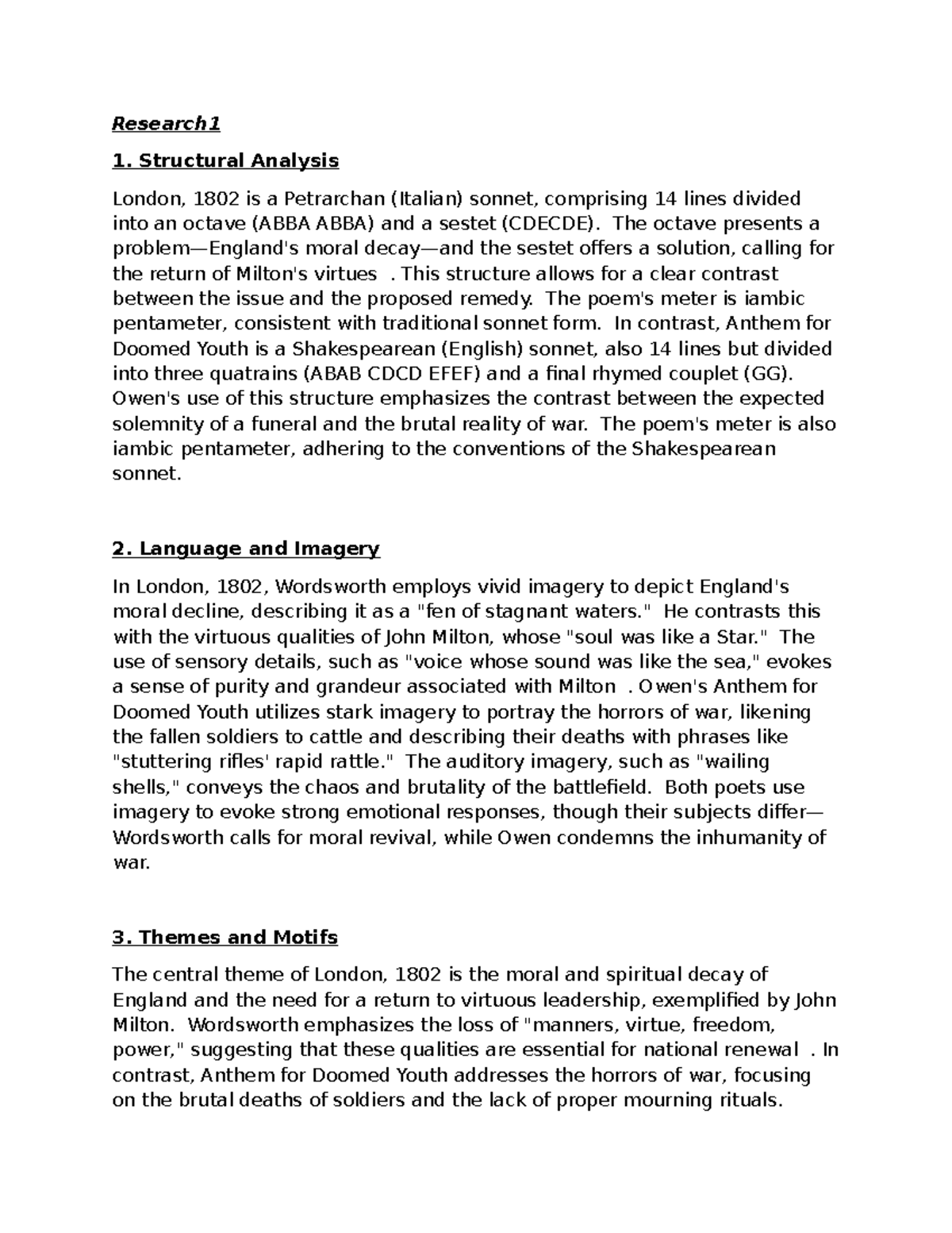 ENG 101: Comparative Analysis of Sonnet Forms in Poetry - Studocu