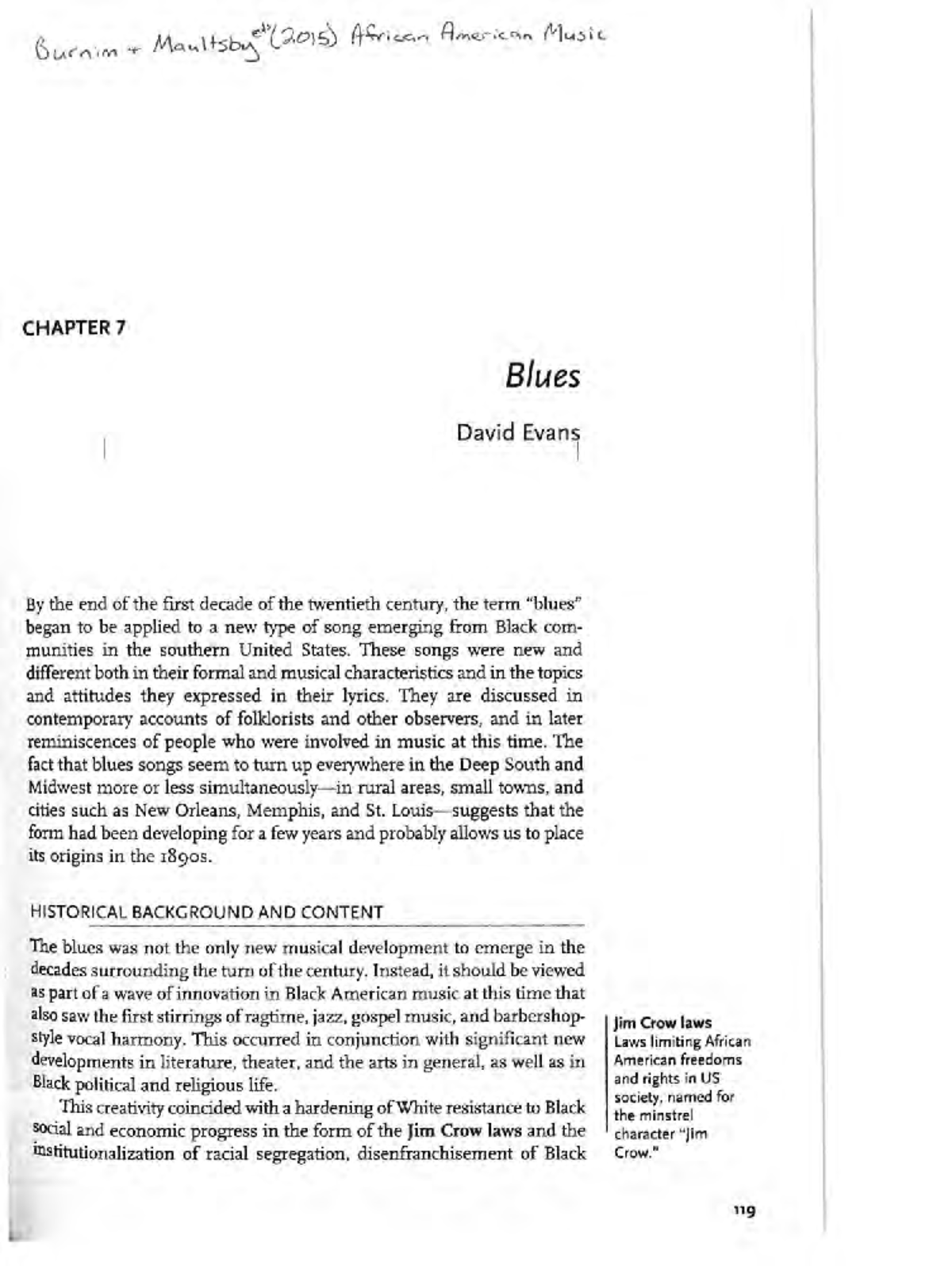 CHAPTER 7: The Evolution of Blues Music - David Evans - Studocu