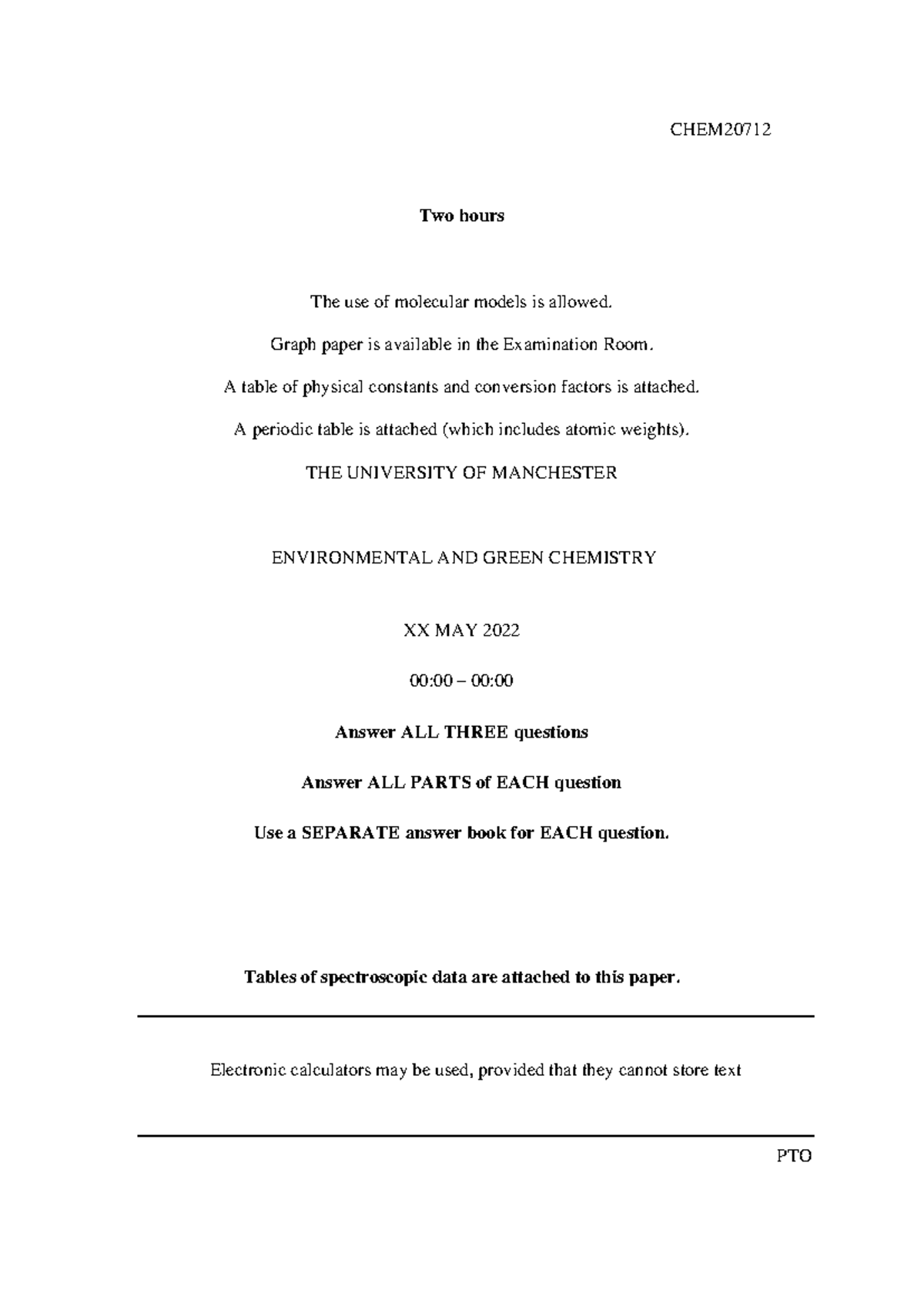 CHEM20712 Final Exam: Molecular Mechanisms and NMR Analysis - Studocu