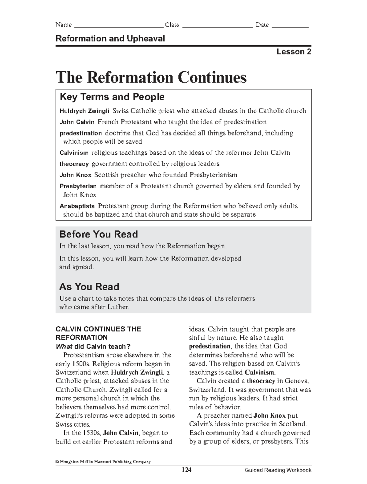 GRW M09L02 - The Reformation Continues: Key Terms & Figures - Studocu