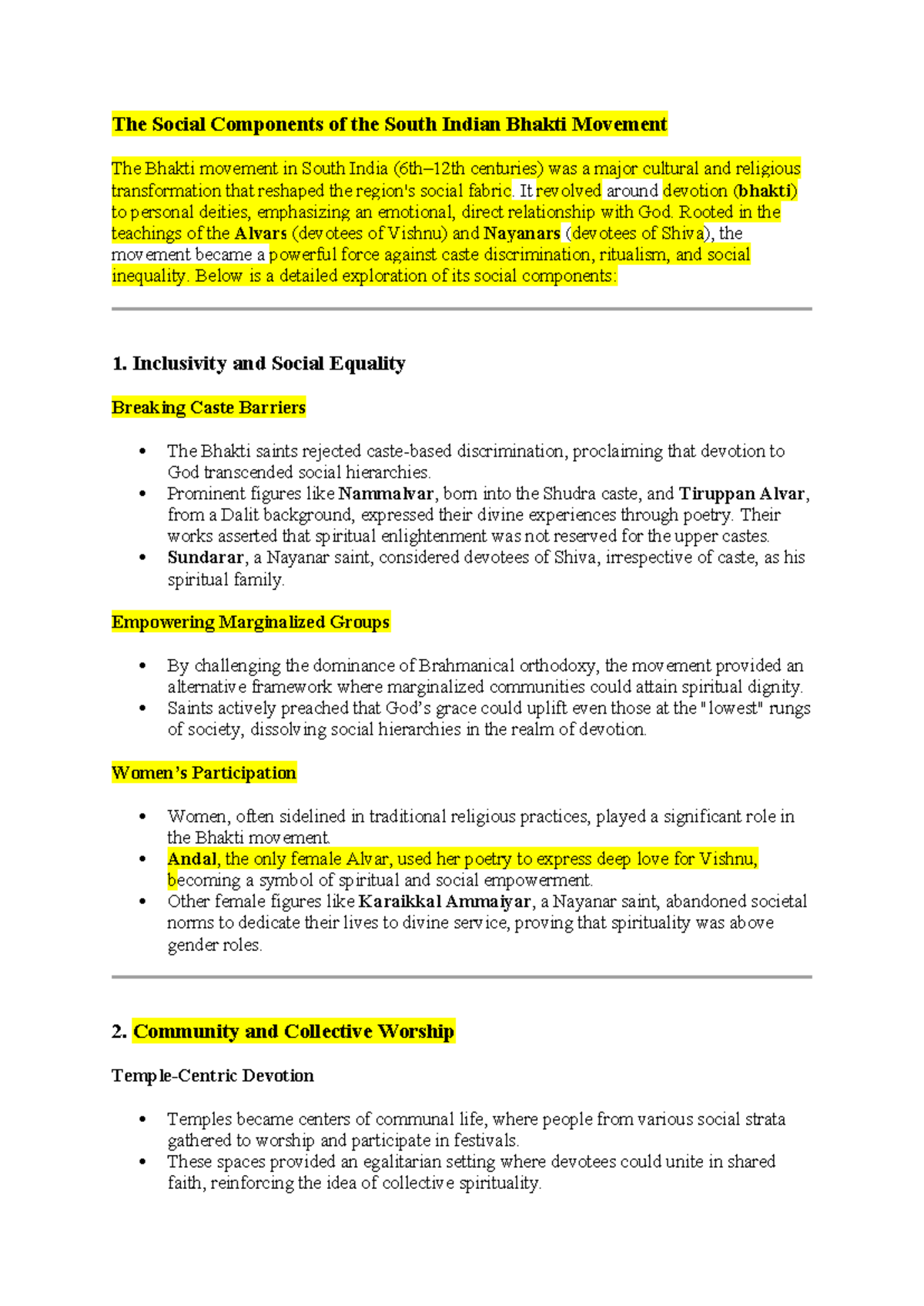 Social Components TO South Indian Bhakti Movement 2 - The Social ...