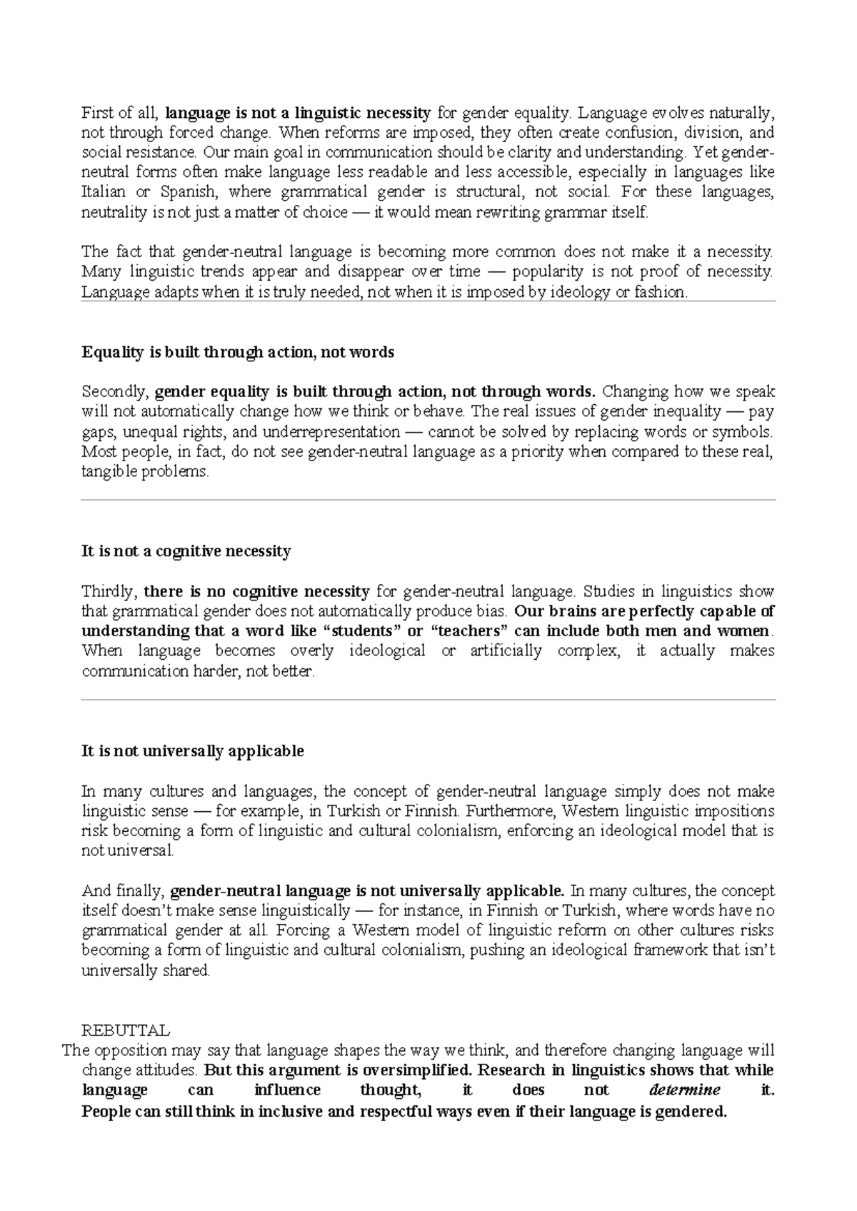 Debate in Classe: The Role of Language in Gender Equality - Studocu