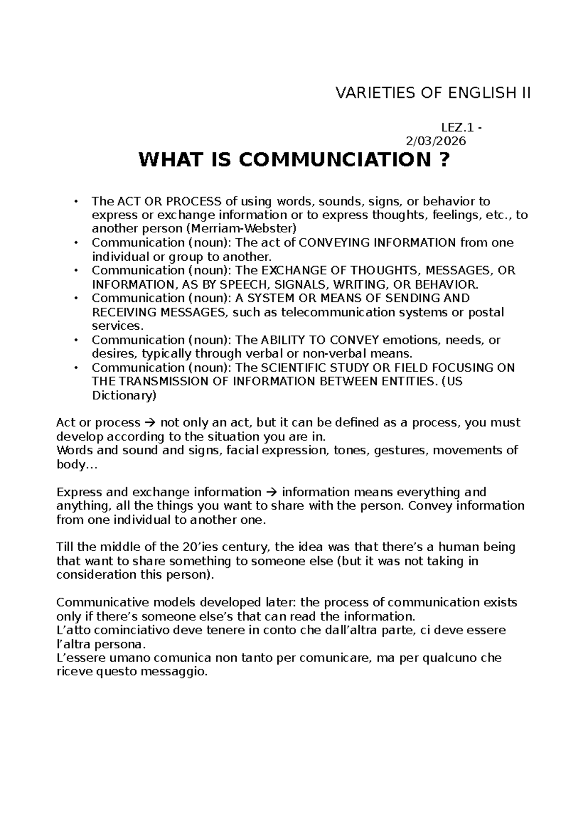 VARIETIES OF ENGLISH II: LECTURE 1 - UNDERSTANDING COMMUNICATION - Studocu