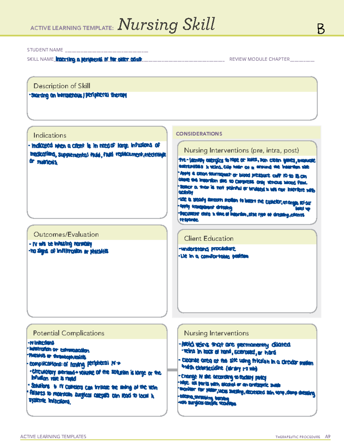 Nursing Skills: Active Learning Template for Peripheral IV Procedure ...