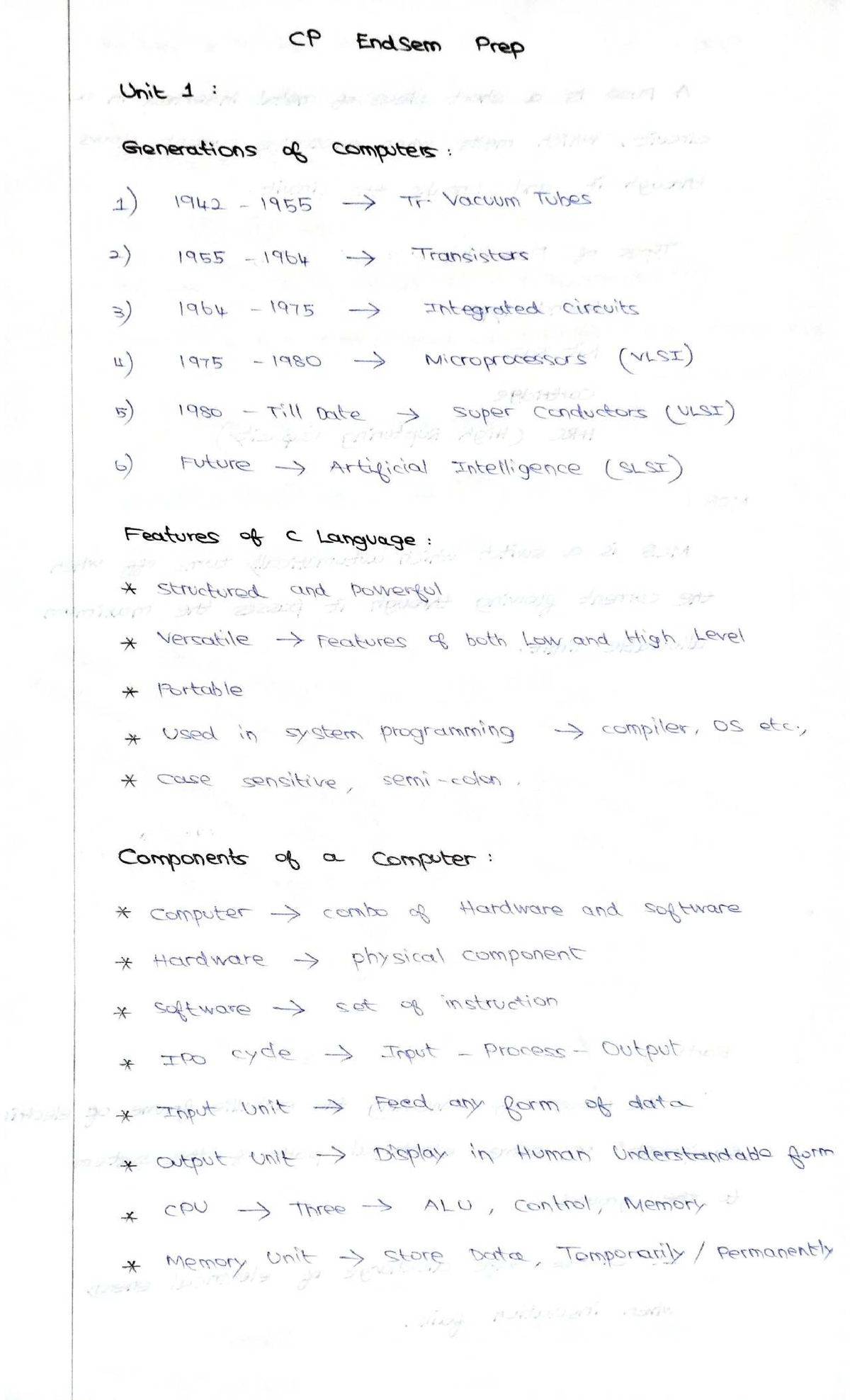 CP Endsem Prep: Generations of Computers & C Language Features - Studocu