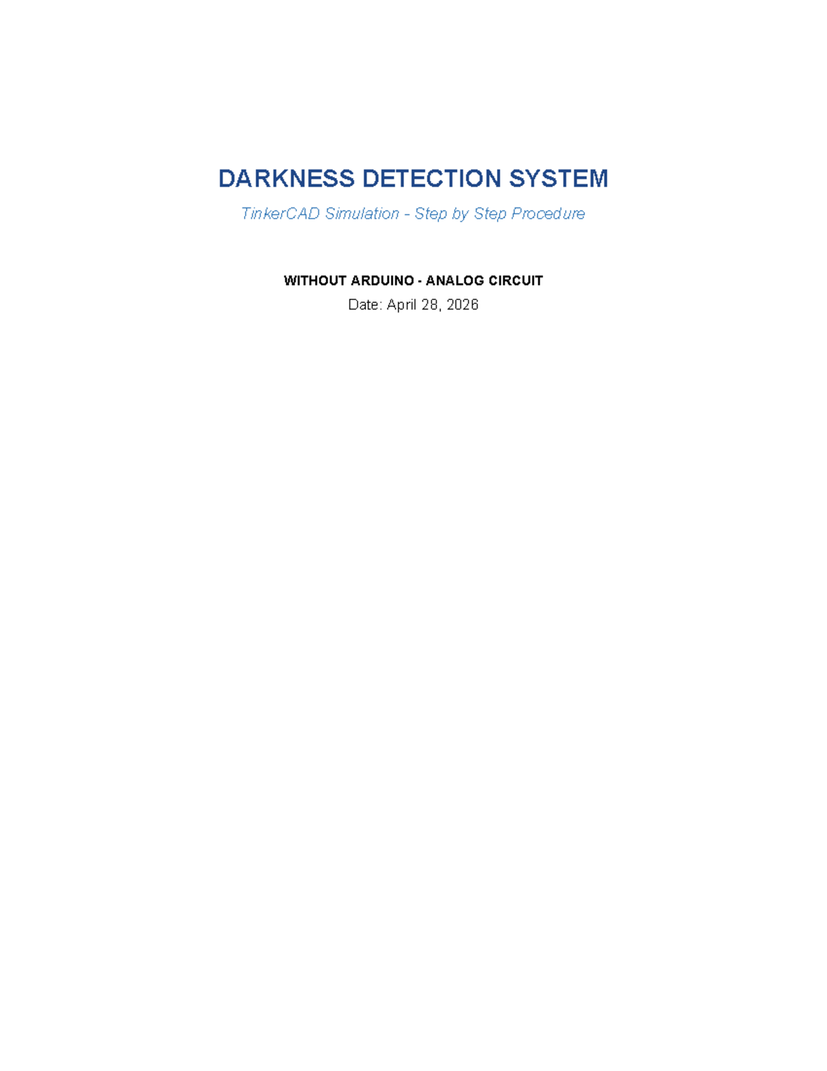 TinkerCAD Darkness Detection System Procedure (No Arduino) - Studocu