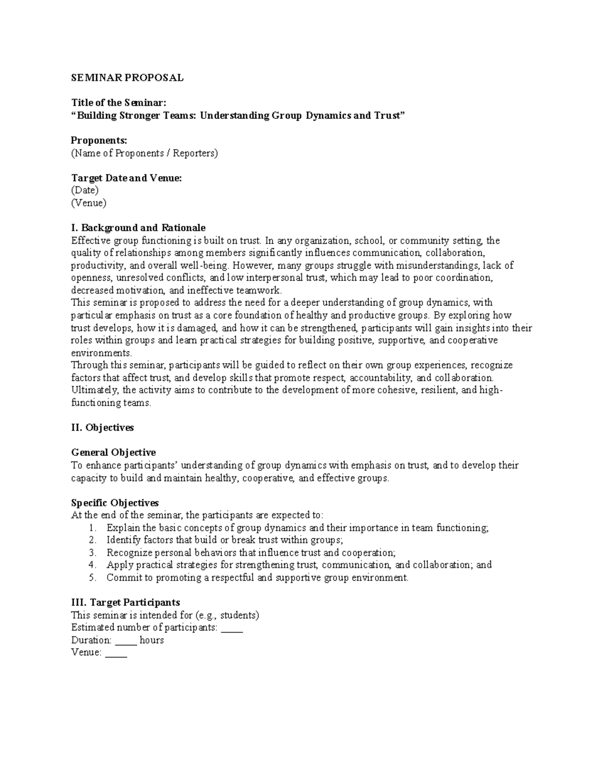 SEMINAR PROPOSAL: Stronger Teams & Group Dynamics Insights - Studocu