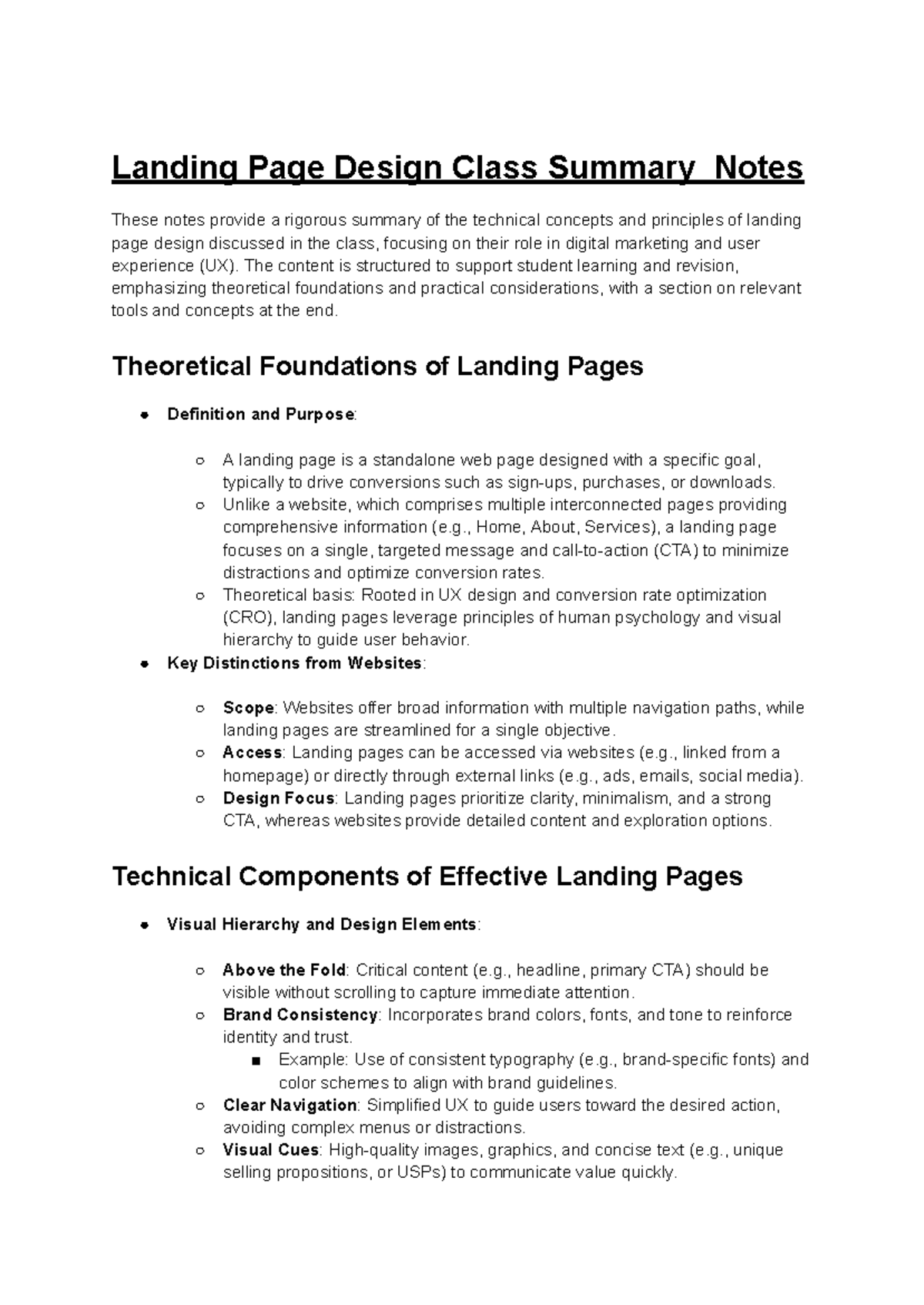 L2 Landing Page Design Class Summary & Key Concepts - Studocu