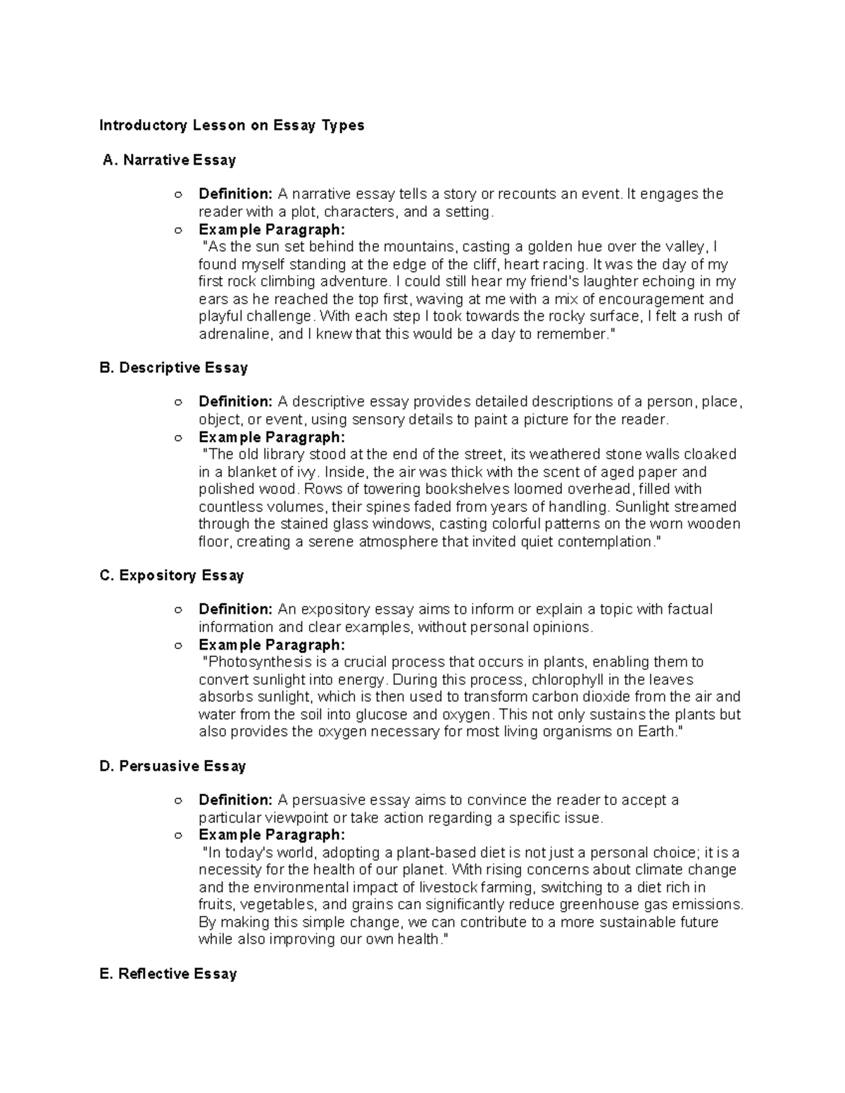 Essay Types: Definitions, Features, and Key Differences - Studocu