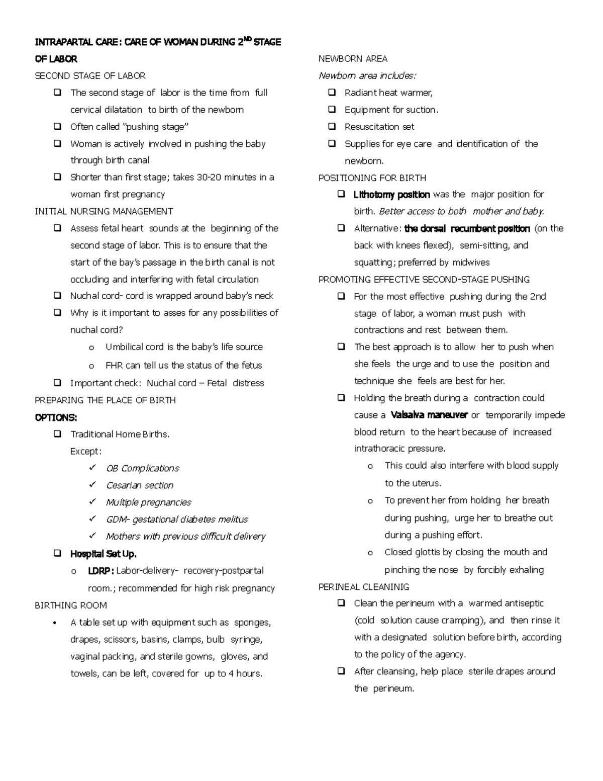 Intrapartal-234- Stage - INTRAPARTAL CARE: CARE OF WOMAN DURING 2 ND ...