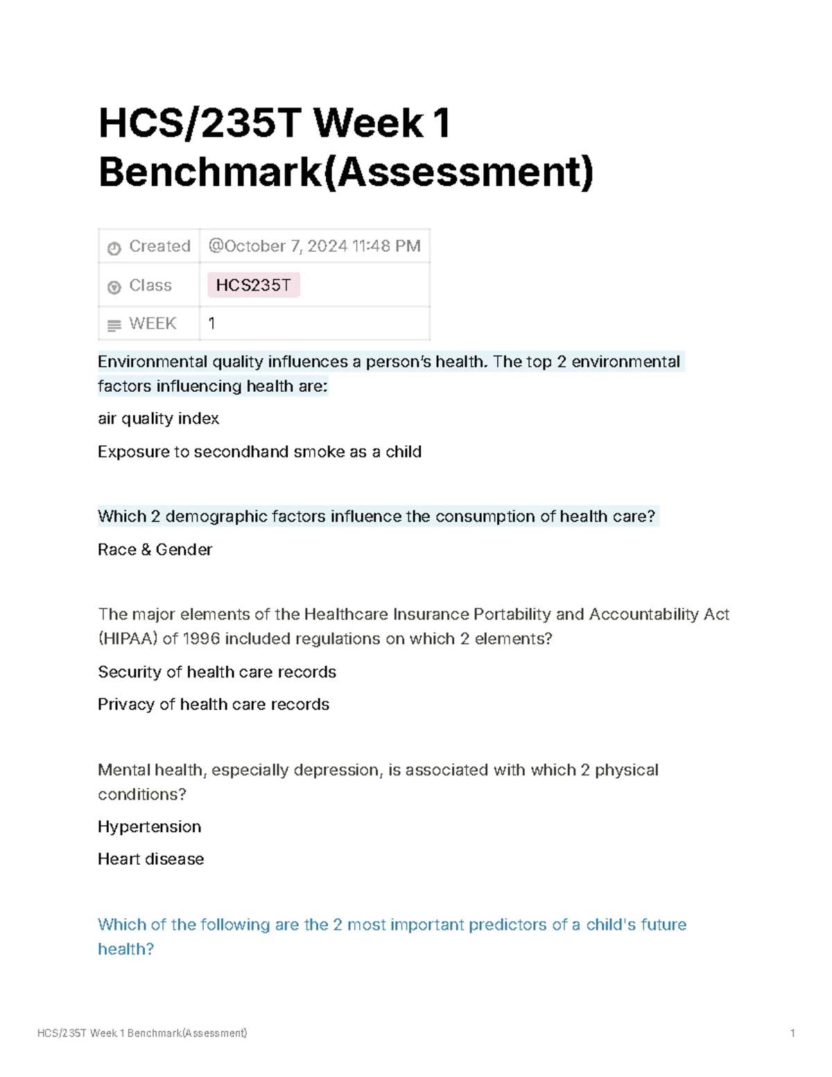 Week 3 Managed Care Benchmark Assessment (Course Code: HCM 2023) - Studocu