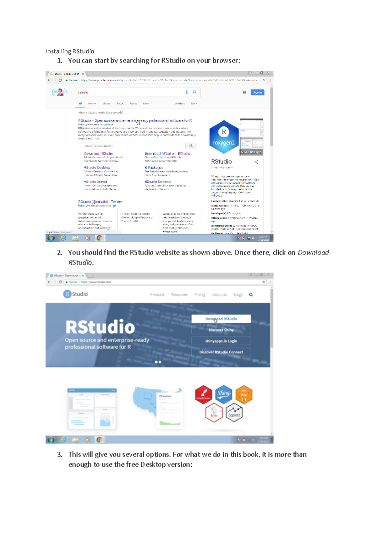 Installation of R Studio - Installing RStudio You can start by ...