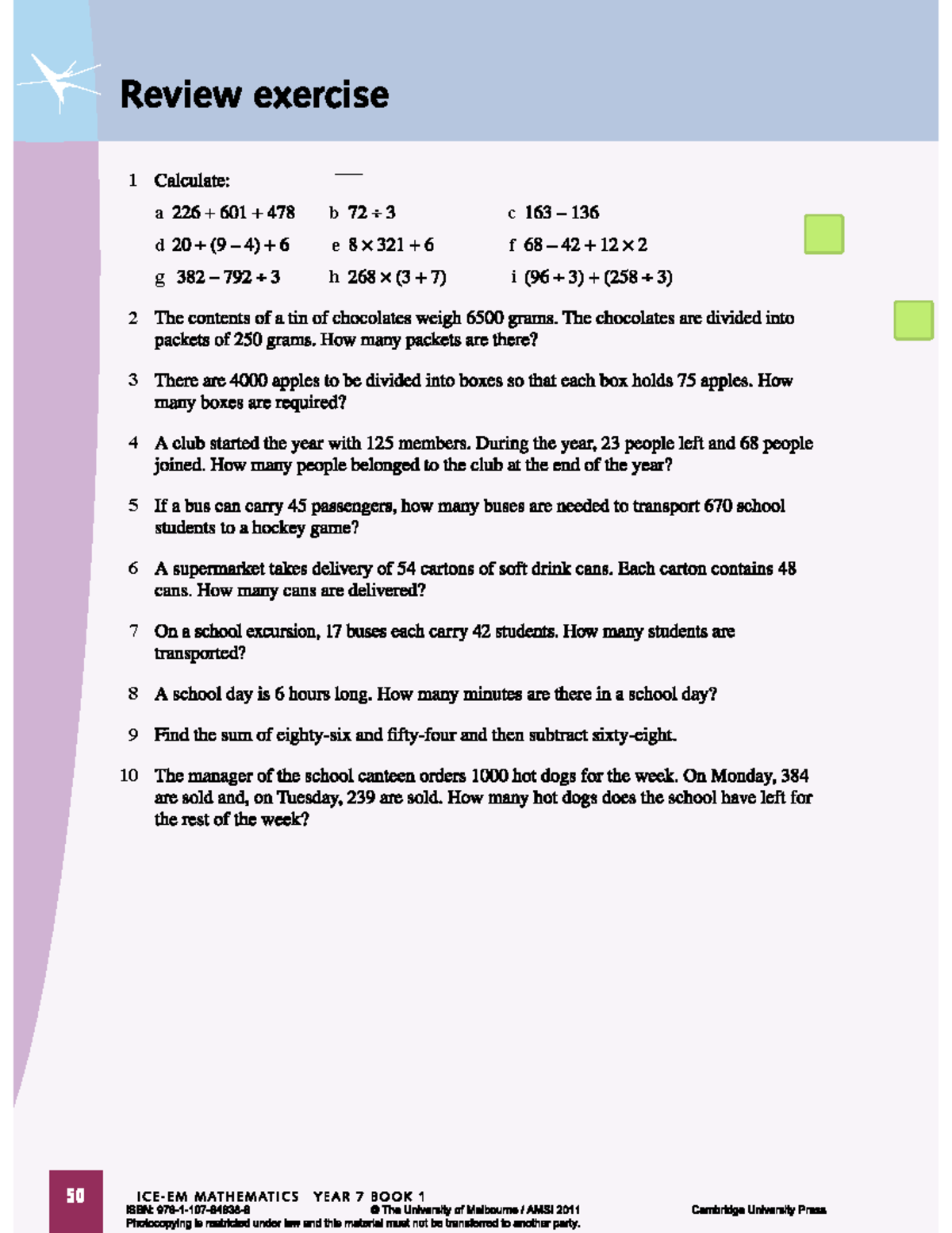 Math Review Exercise 1: Whole Numbers - Year 7 (50) - Studocu