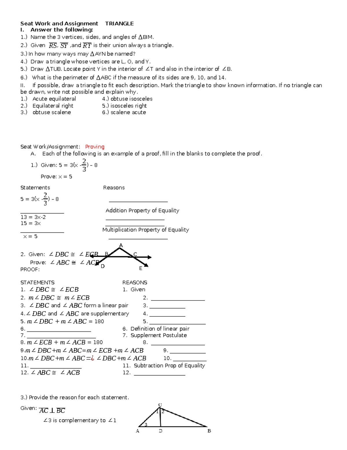 Triangle Geometry Assignments & Proofs TRIANGLE I - Studocu