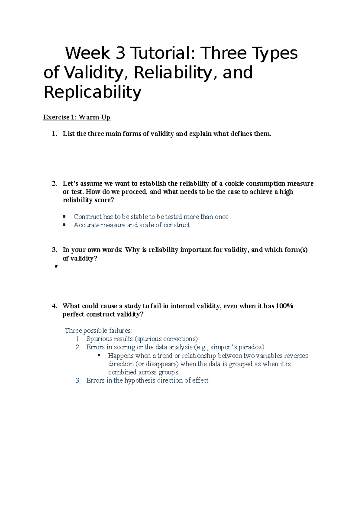 Week 3 Tutorial: Validity, Reliability, and Statistical Analysis ...
