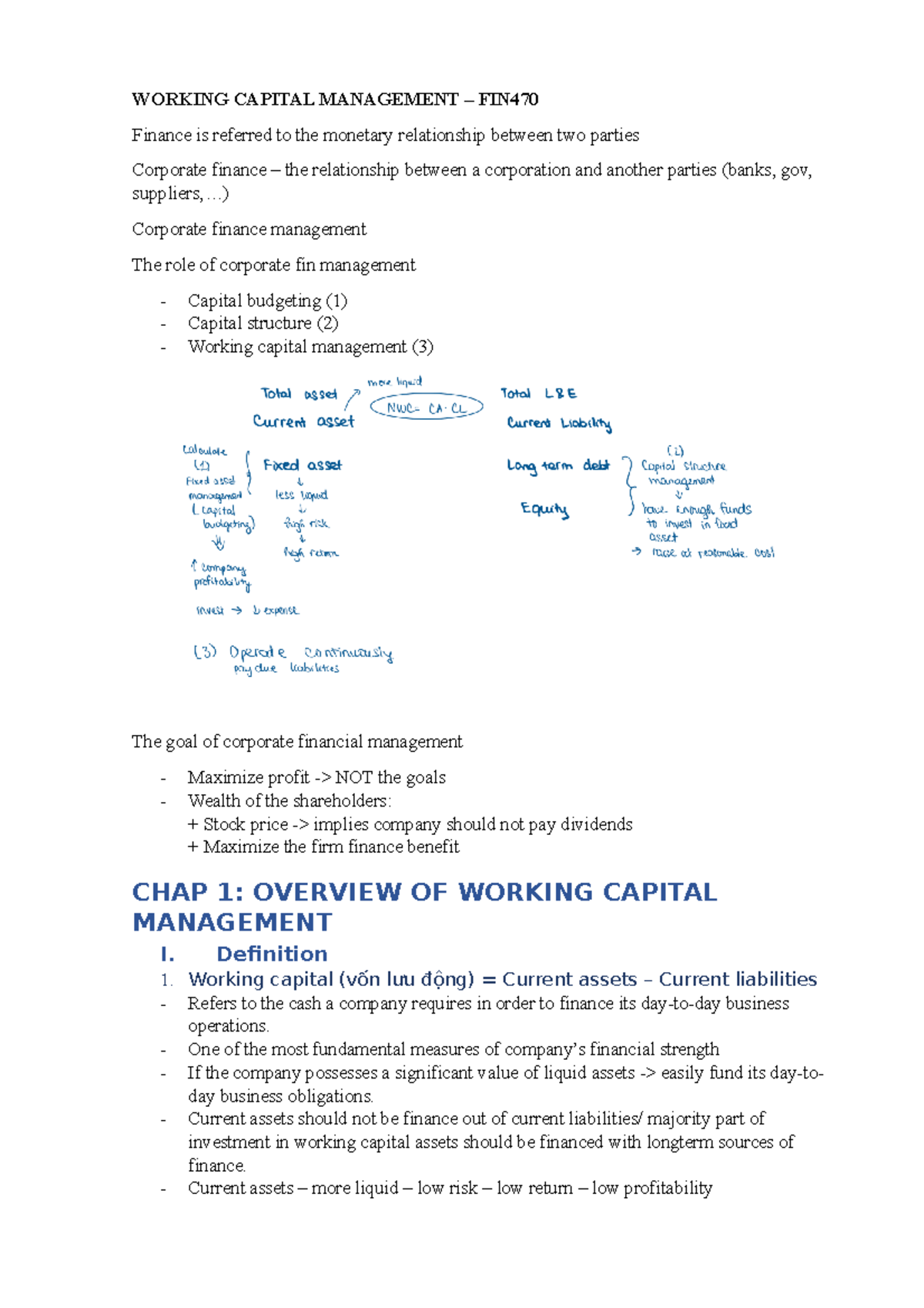 Working Capital Management Overview – FIN 101 Lecture Notes - Studocu