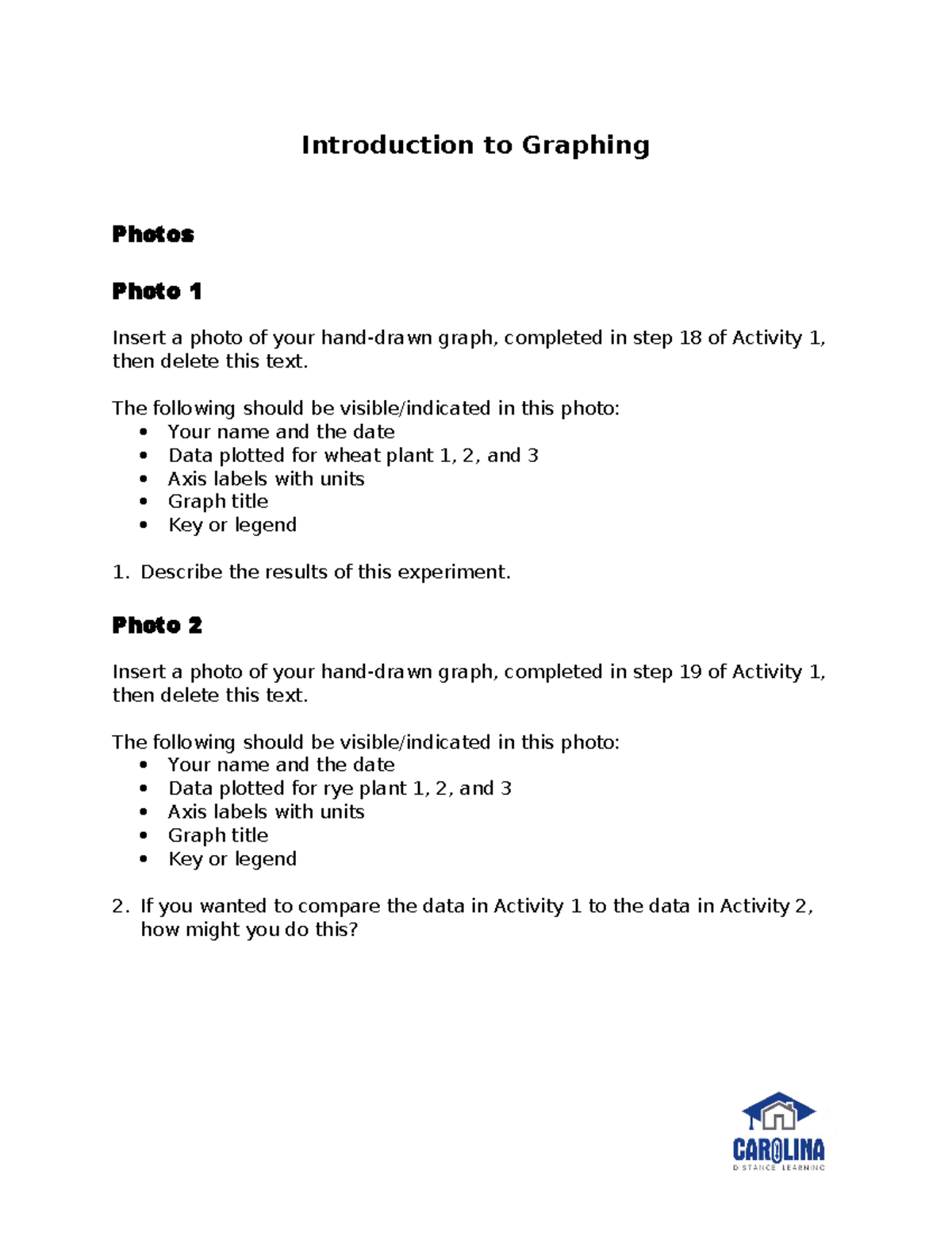 Lab #1 Graphing Experiment Questions - Intro to Graphing - Studocu