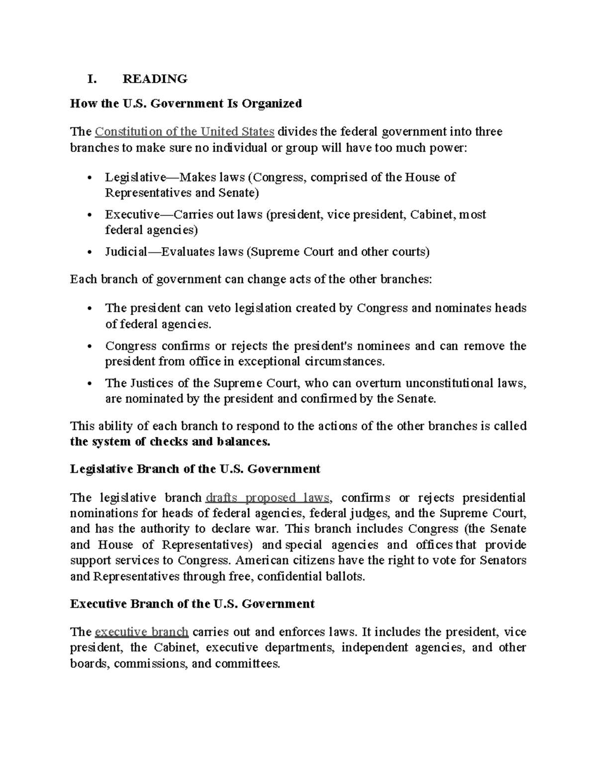 U.S. Government Structure: Legislative, Executive, and Judicial ...