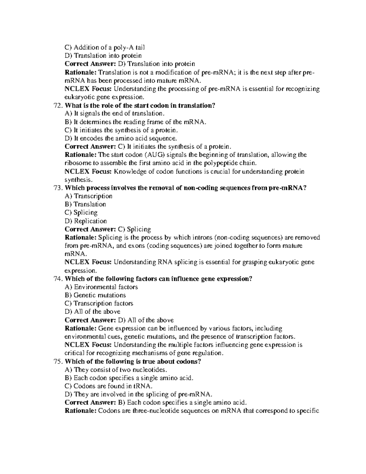 Genetics Test Bank: NCLEX Focus on Translation & Gene Expression - Studocu