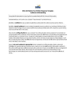 ENG 130 Module 1 Reading Response - ENG 130 Module One Reading Response ...