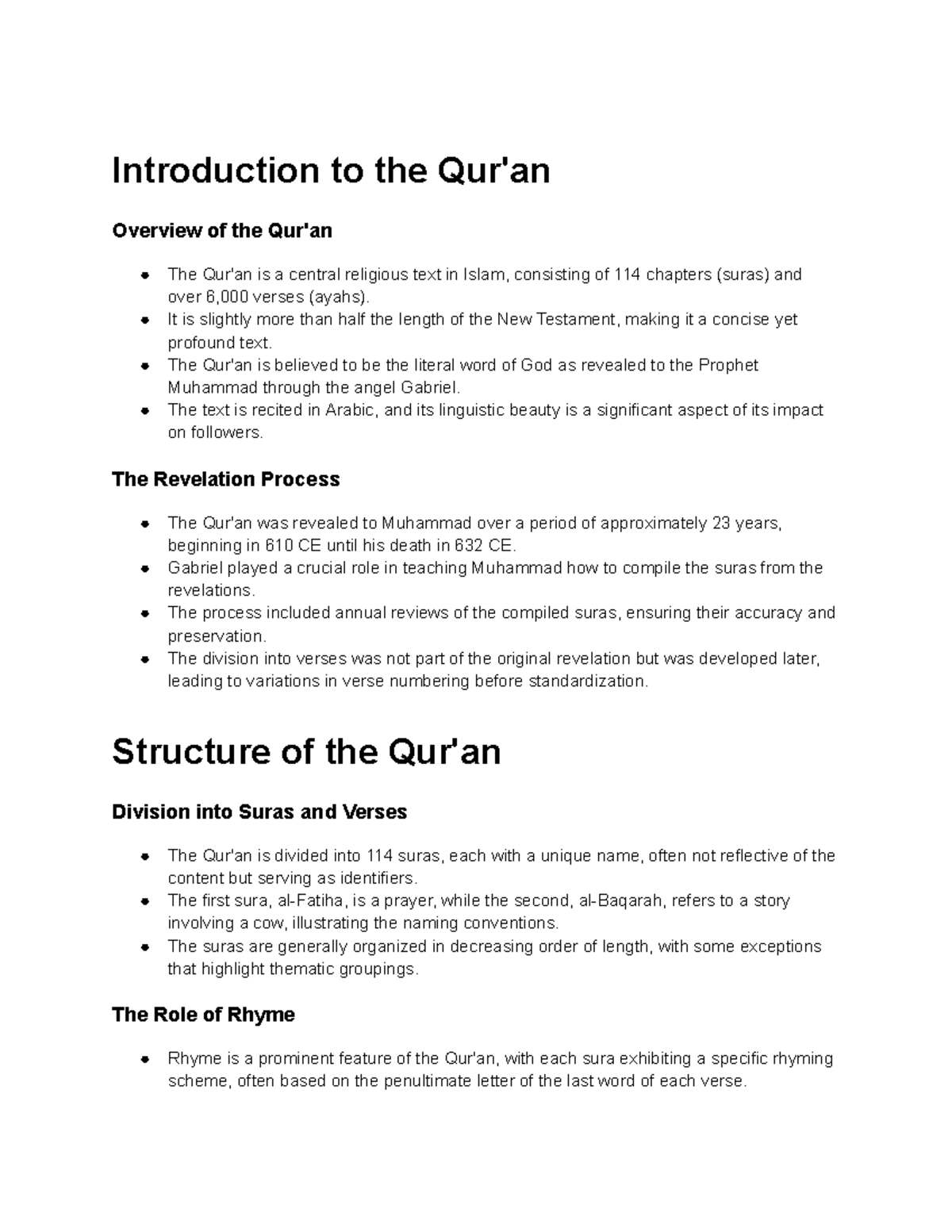 Overview of Key Themes and Figures in the Qur'an (REL 101) - Studocu