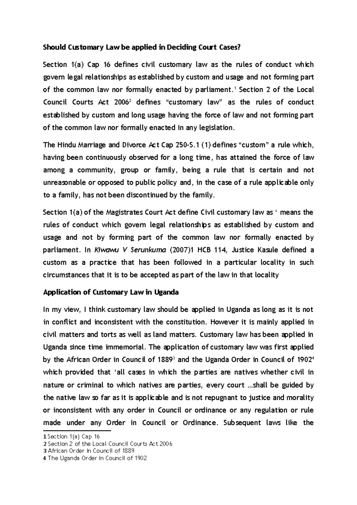 Customary Law Application in Ugandan Courts: A Detailed Analysis - Studocu
