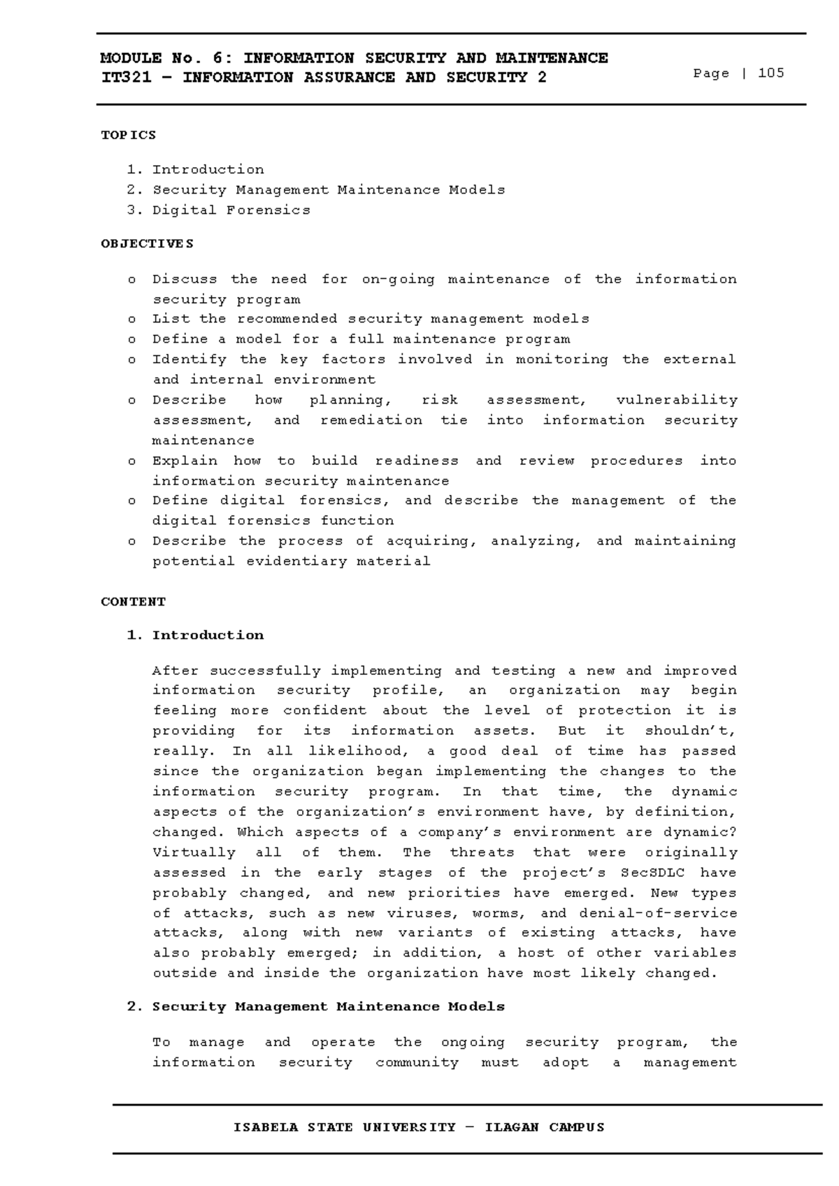 IT321 Module 6: Information Security Maintenance & Forensics - Studocu