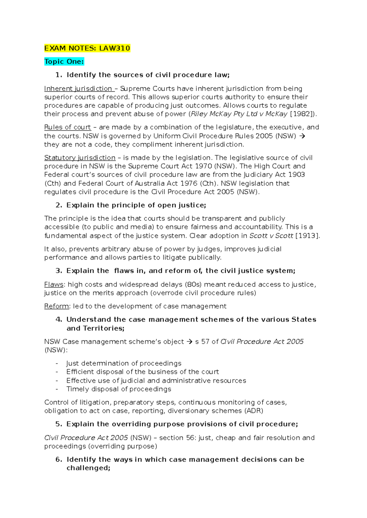 LAW310 Mid-Tri Exam Notes: Civil Procedure Overview and Key Concepts ...