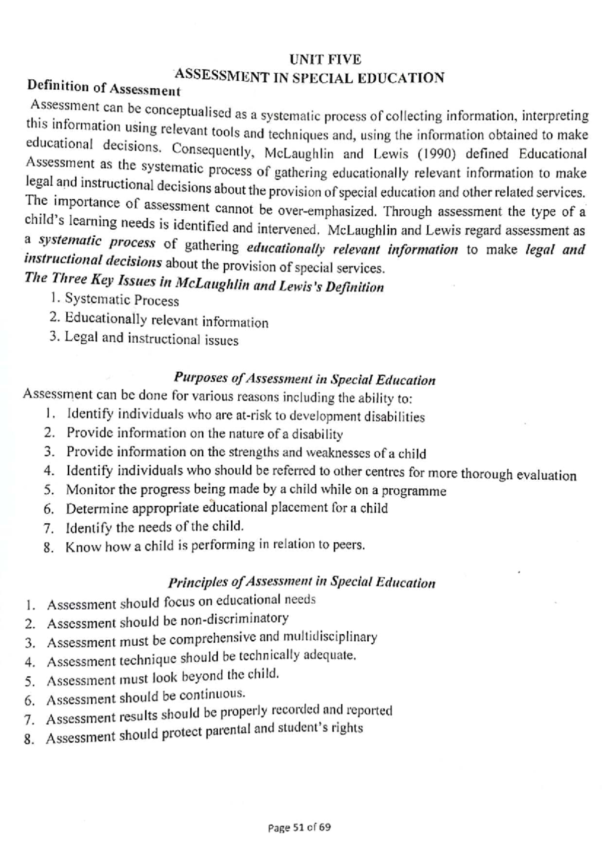 EPS212 UNIT 5 ASSESSMENT IN SPECIAL EDUCATION: Key Concepts and ...