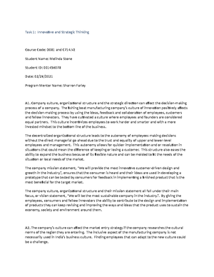 D081 - Task 1 - Innovative and Strategic Thinking – D081 - Task 1 Pass ...
