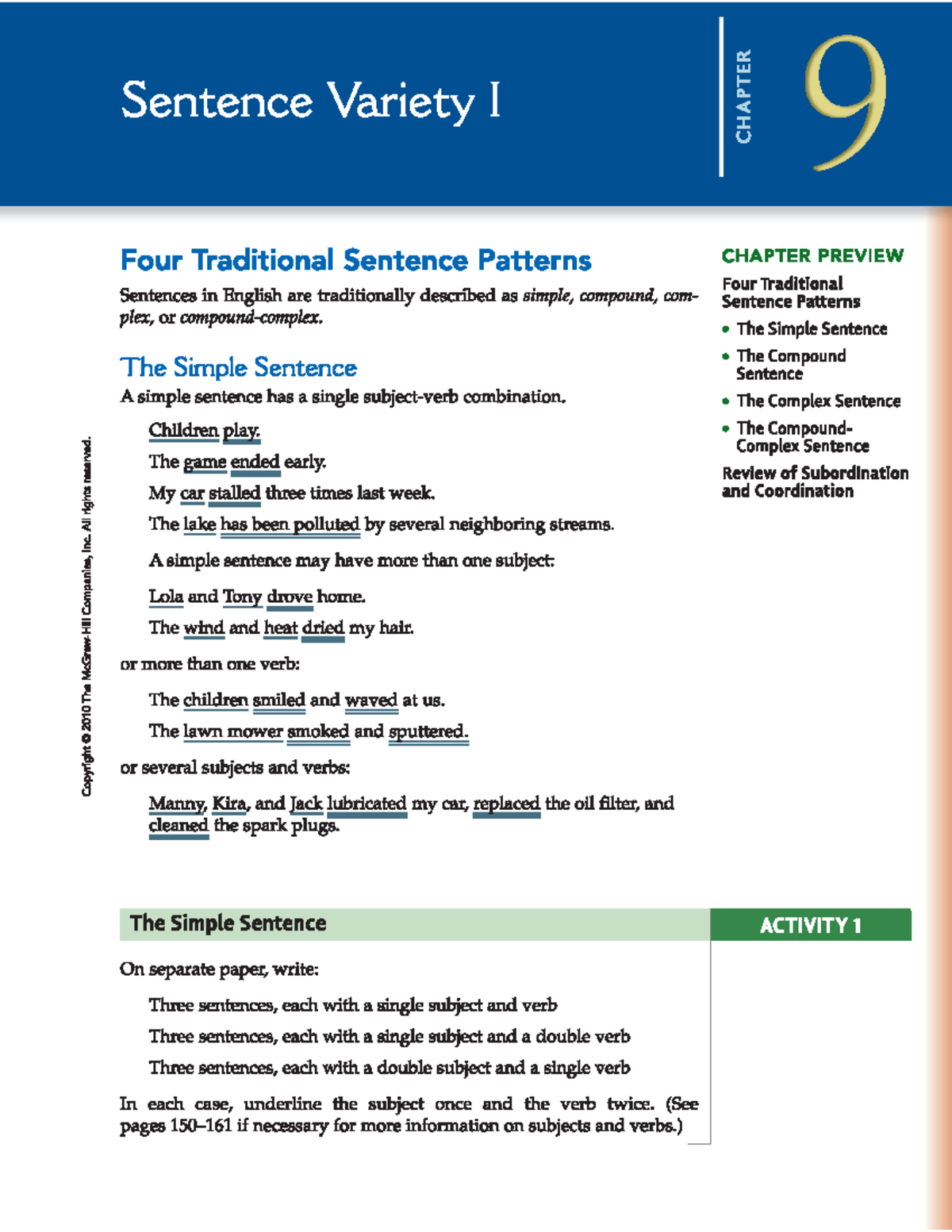 Sentence Variety I: CH 9 - Exploring Traditional Sentence Patterns ...