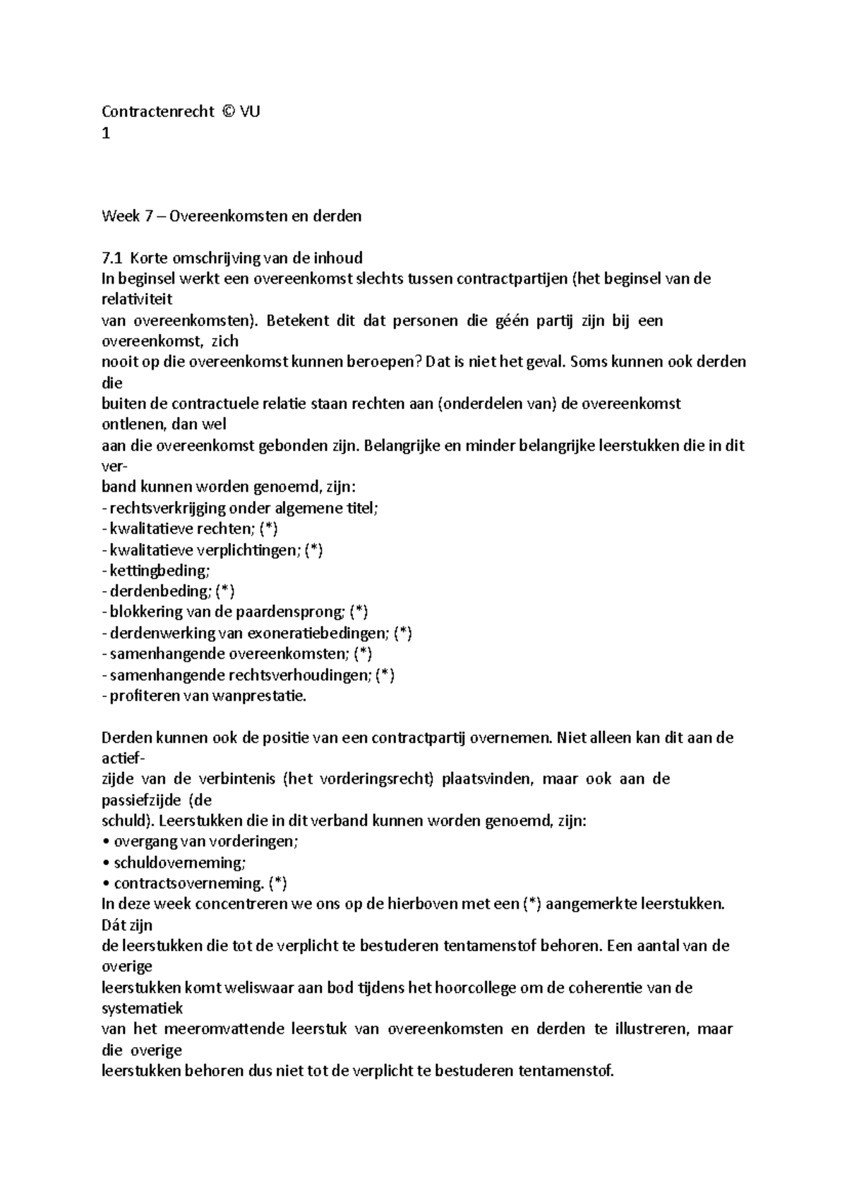 Week 7 - Aantekeningen over Derden en Overeenkomsten in Contractenrecht ...