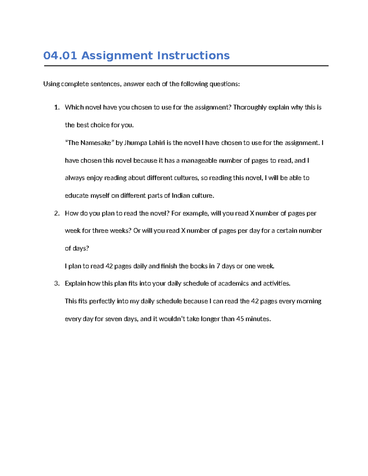 04.01 Choose Your Novel - 04 Assignment Instructions Using complete ...