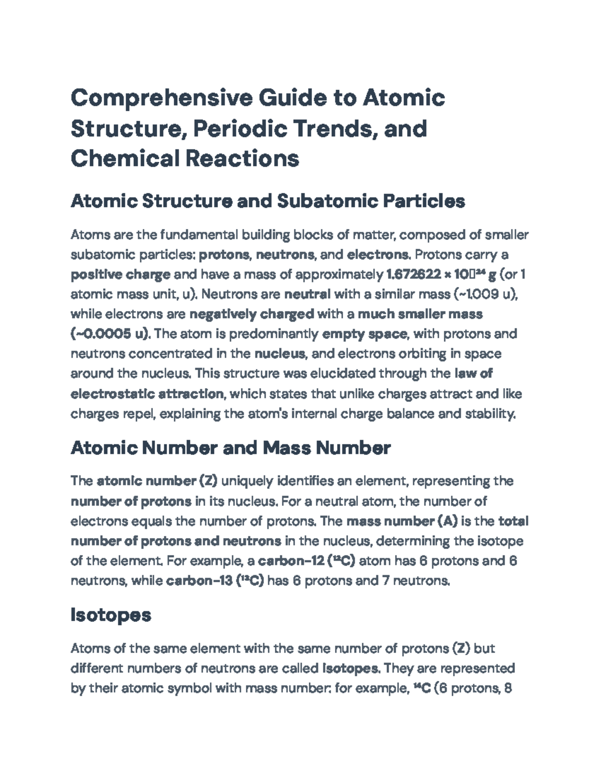 Comprehensive Guide to Atomic Structure & Chemical Reactions (CHEM 101 ...