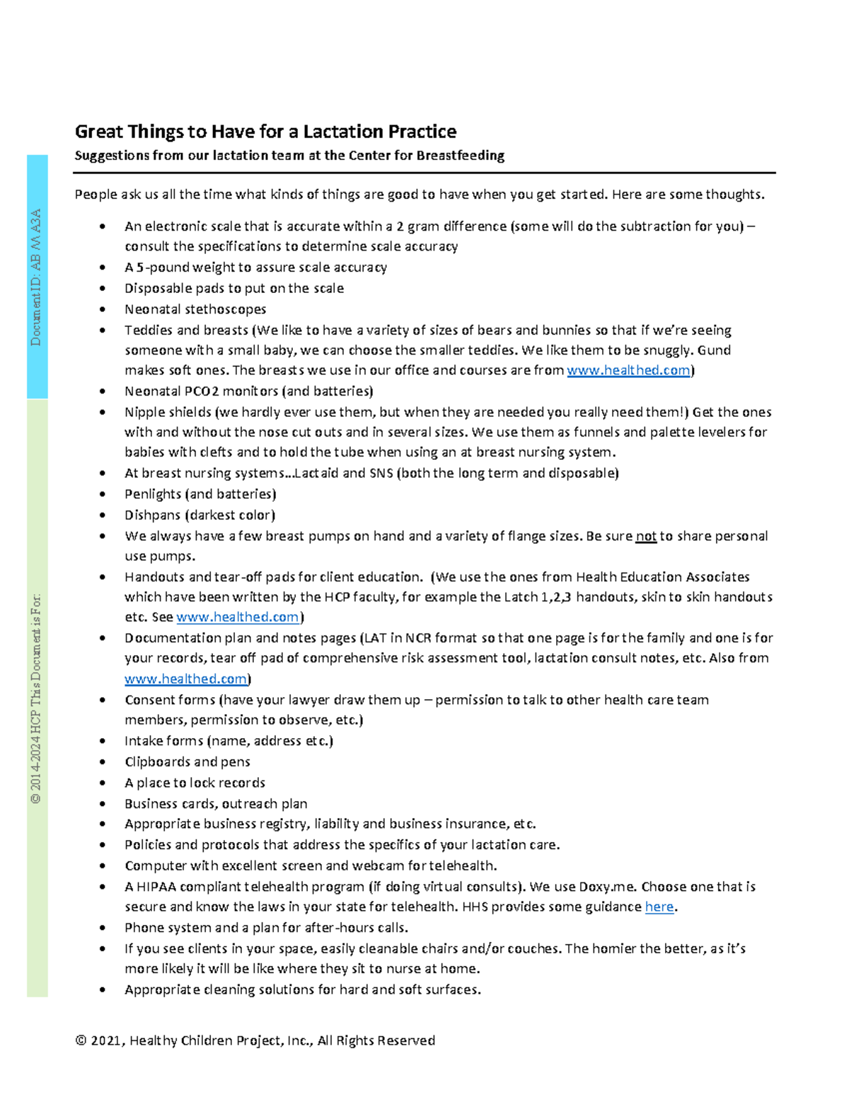 Essential Items for a Lactation Practice: HCP Guide - Studocu