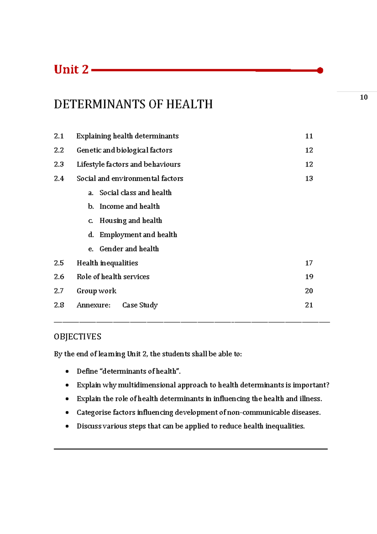 Unit 2 1010 DETERMINANTS OF HEALTH: Factors Influencing Health and ...